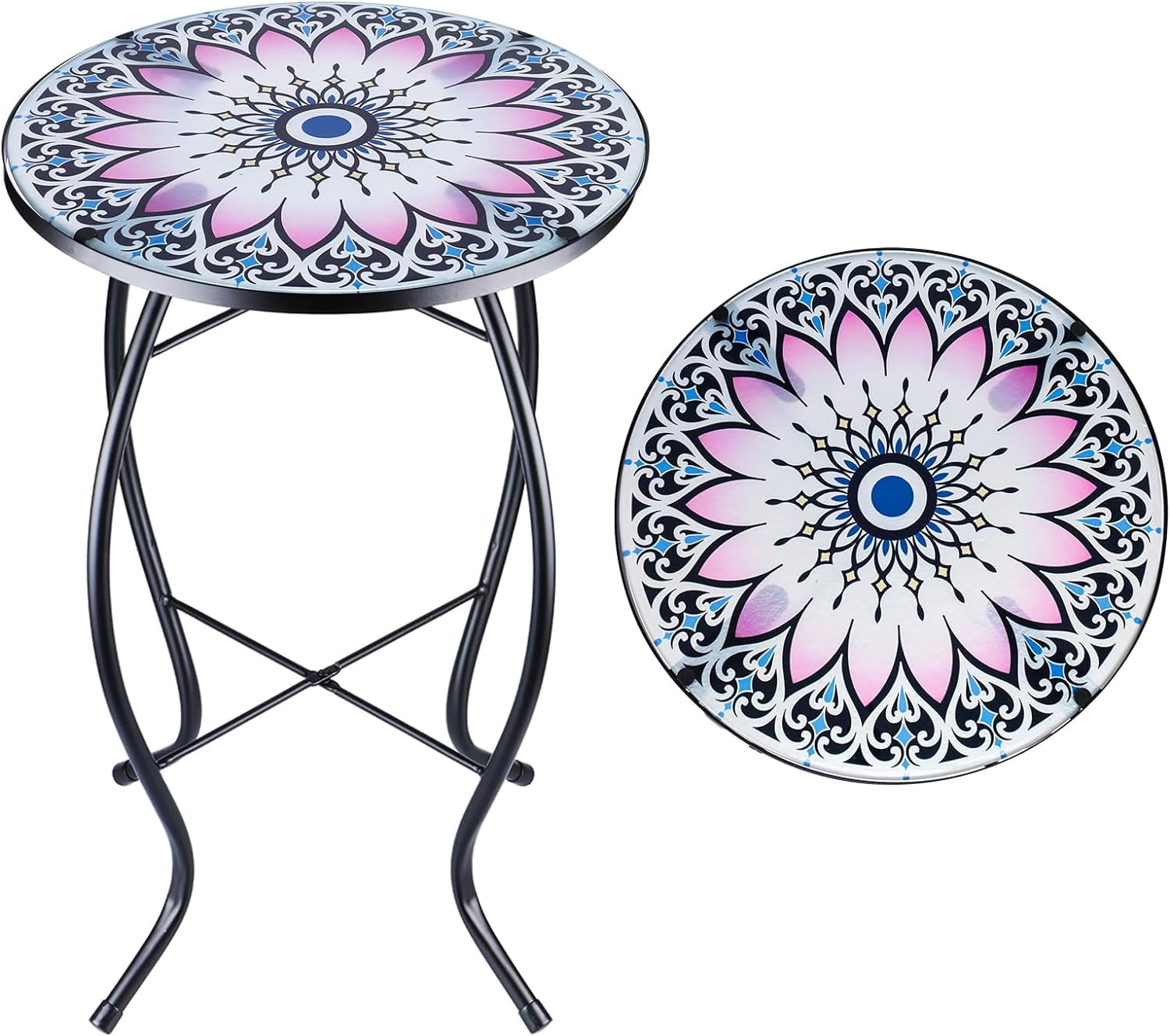 Side Patio Tables-Mosaic Outdoor Side Table - 14’’ Blue and ...