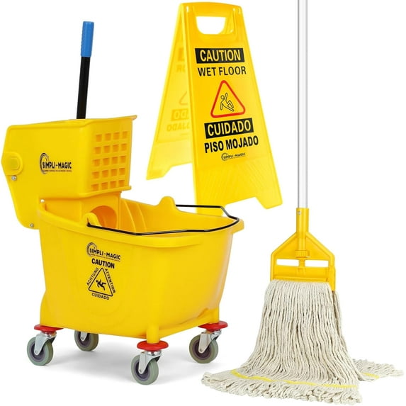 Side Press Wringer Combo Commercial Mop Bucket on Wheels, 35 Quart ...