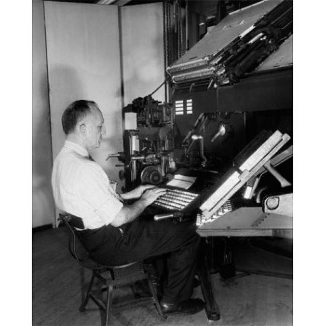 Side Profile of a Male Worker Operating a Linotype Machine Poster Print ...