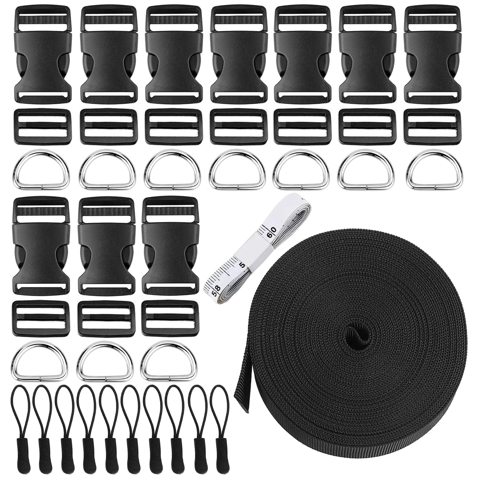 Side Release Buckles Dual Slides Metal Rings Zipper Pulls for Webbing ...