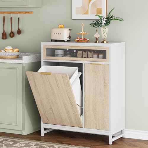 Side Storage Cabinet, Modern Buffet Sideboard Cabinet, Tilt Out Trash ...