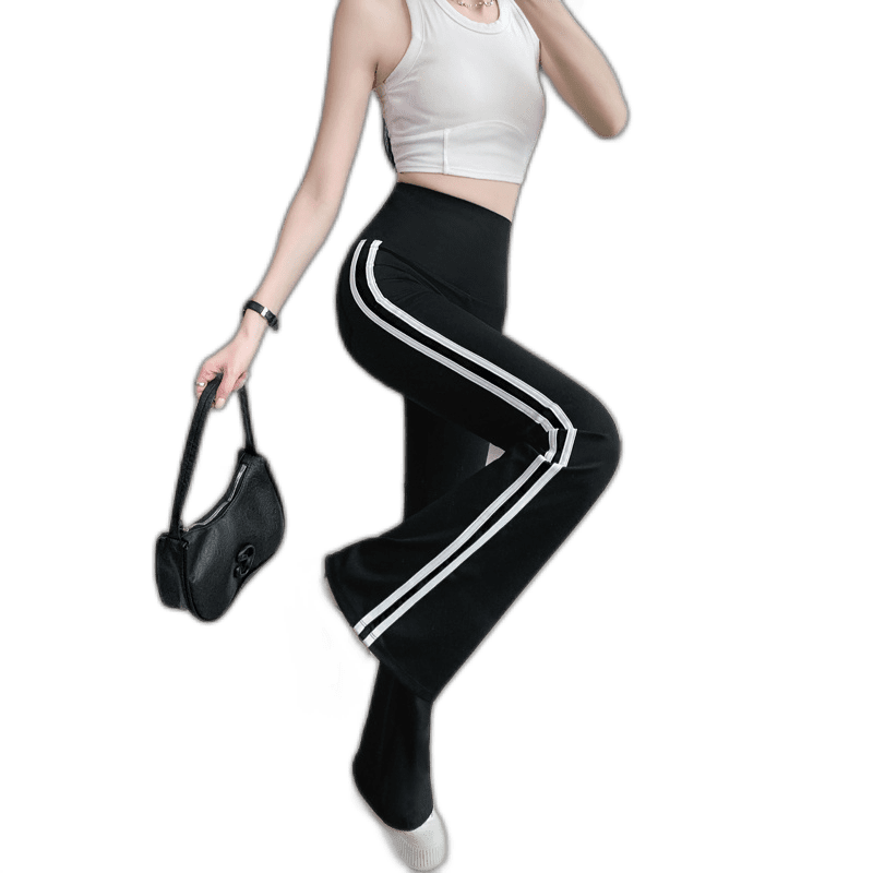Side Striped Three Bars Sports Pants Female High Waist Elasticity