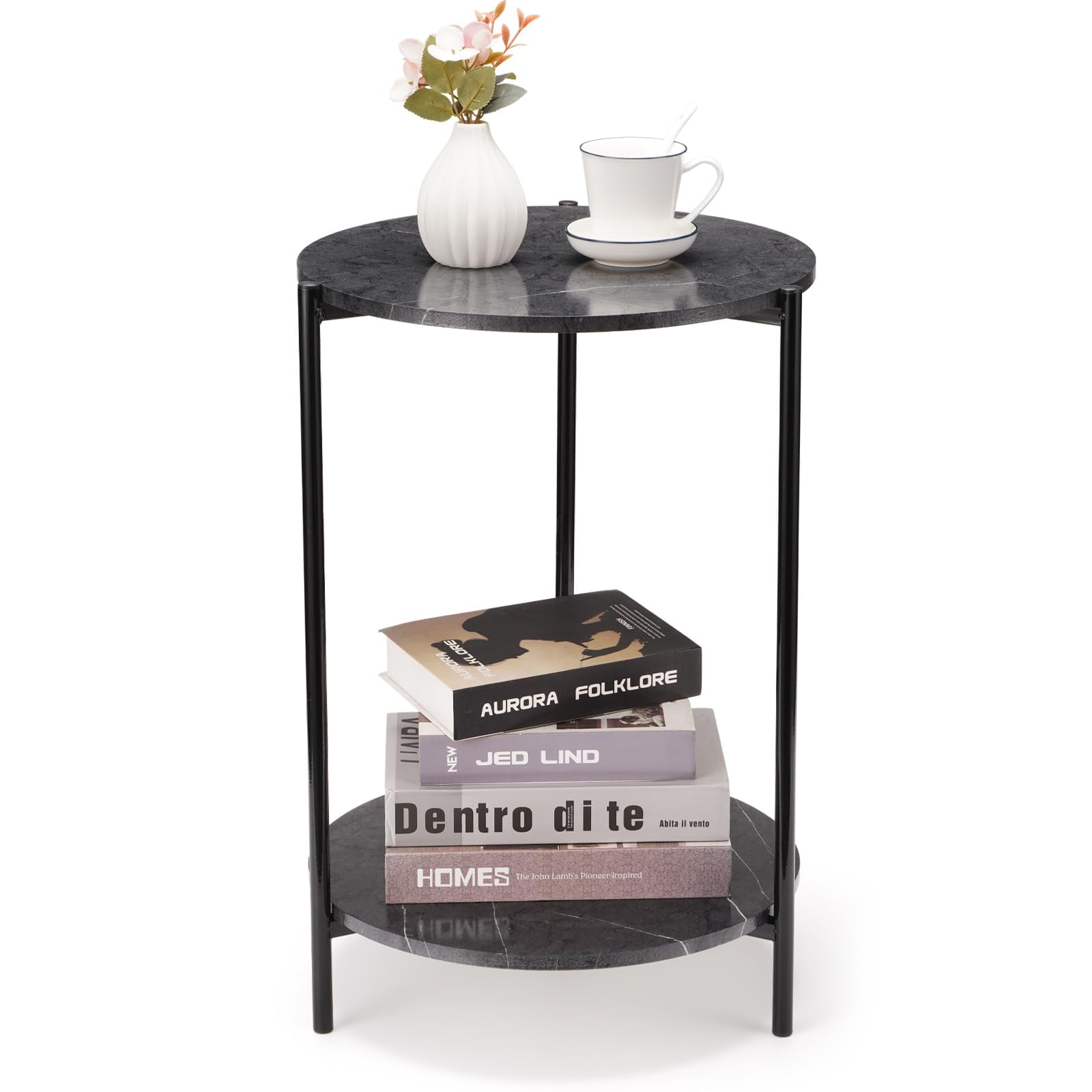 Side Table 2 Tier Faux Marble End Table with Storage, Modern Nightstand ...