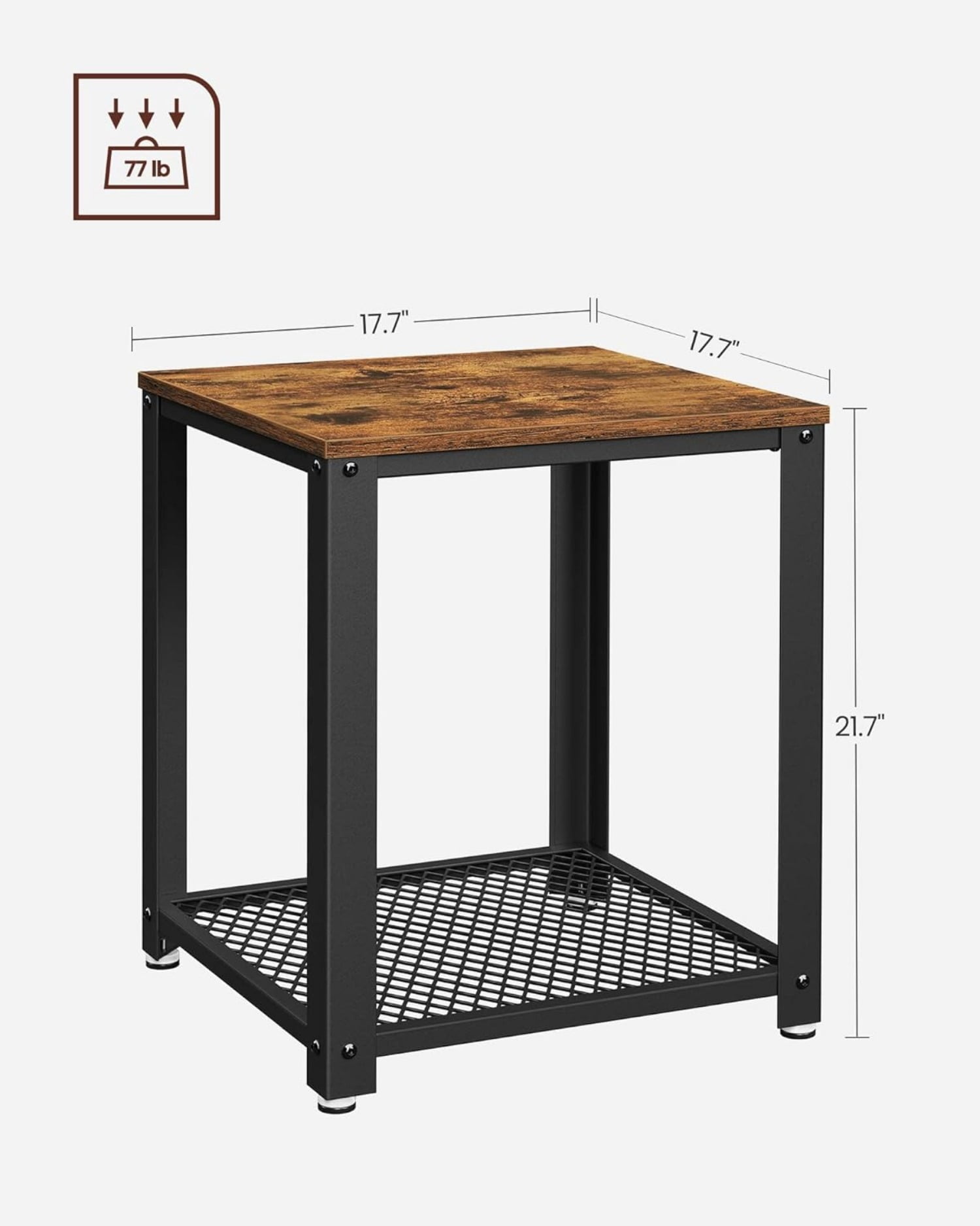 Side Table, 2-Tier Nightstand, End Table with Mesh Shelf, Steel Frame ...