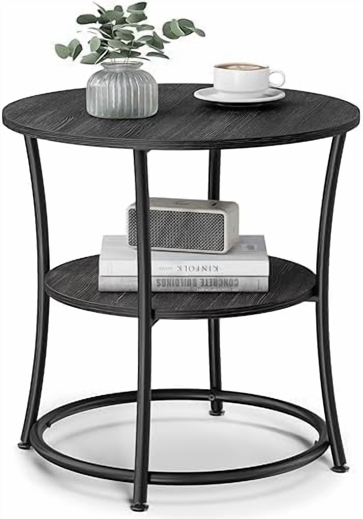 Side Table, 2-Tier Round End Table with Power Outlets, Nightstand with ...