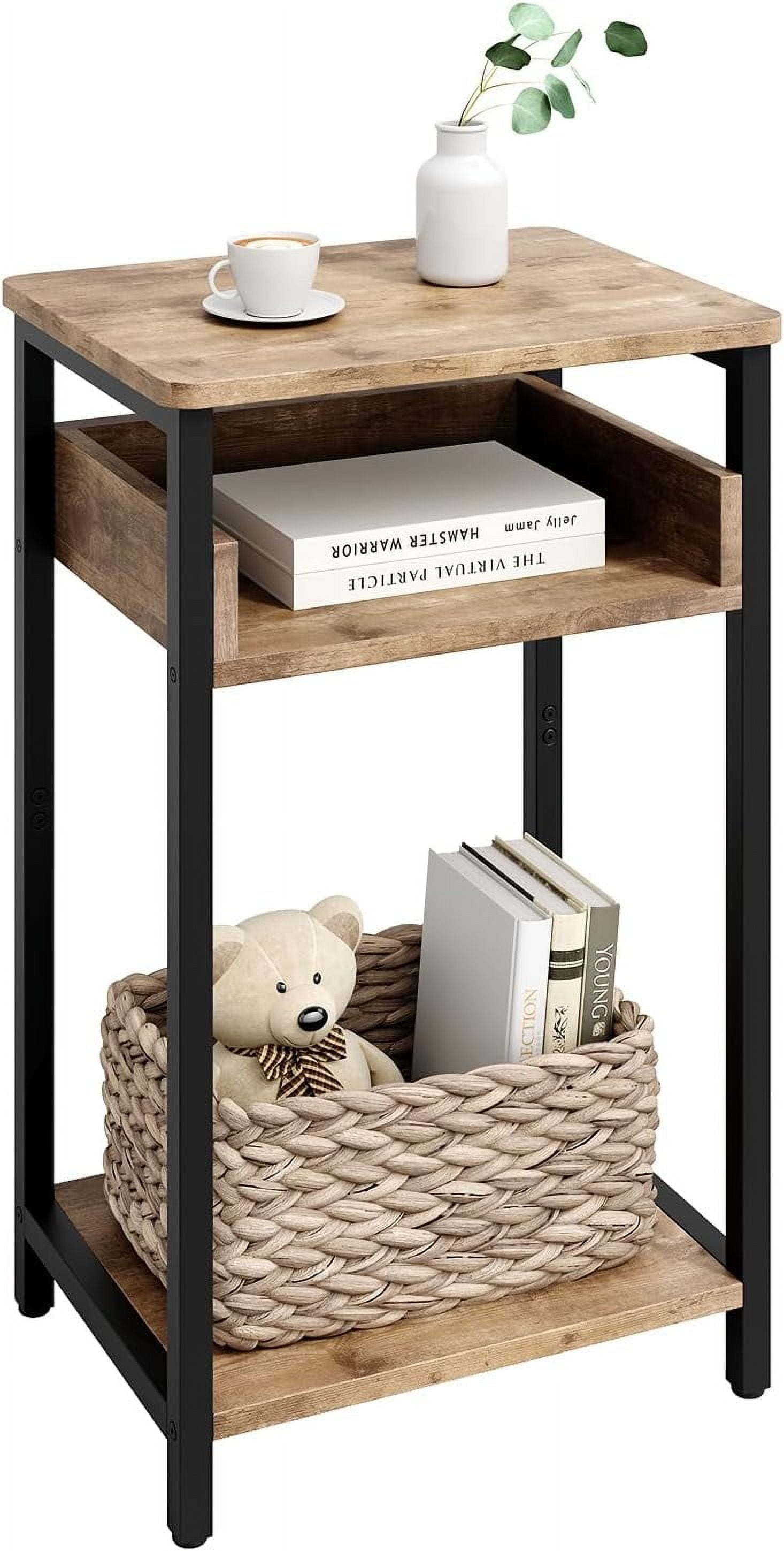 Side Table, 25 inch High End Table, Small Bedside Table for Living Room ...