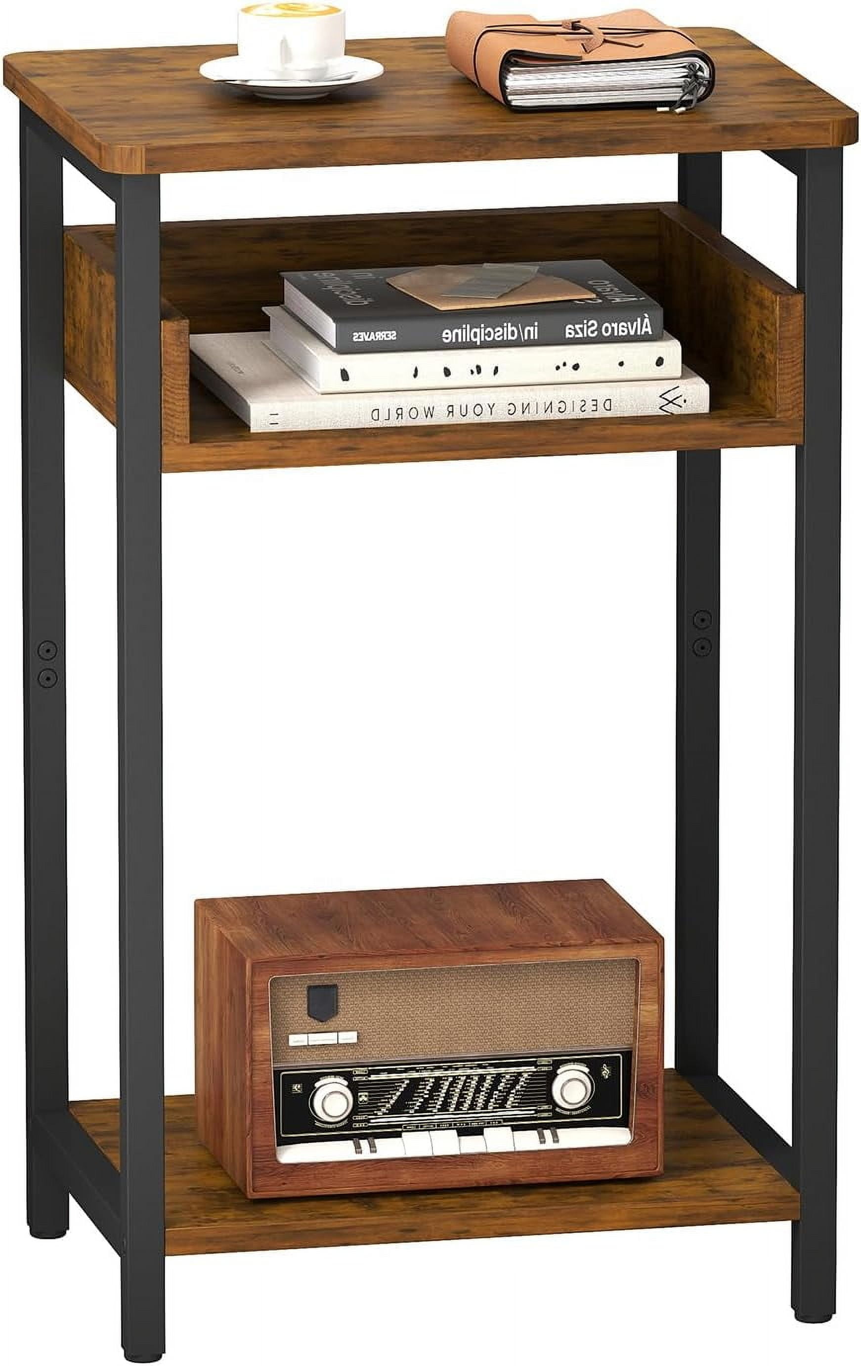 Side Table, 25 inch High End Table, Small Bedside Table for Living Room ...