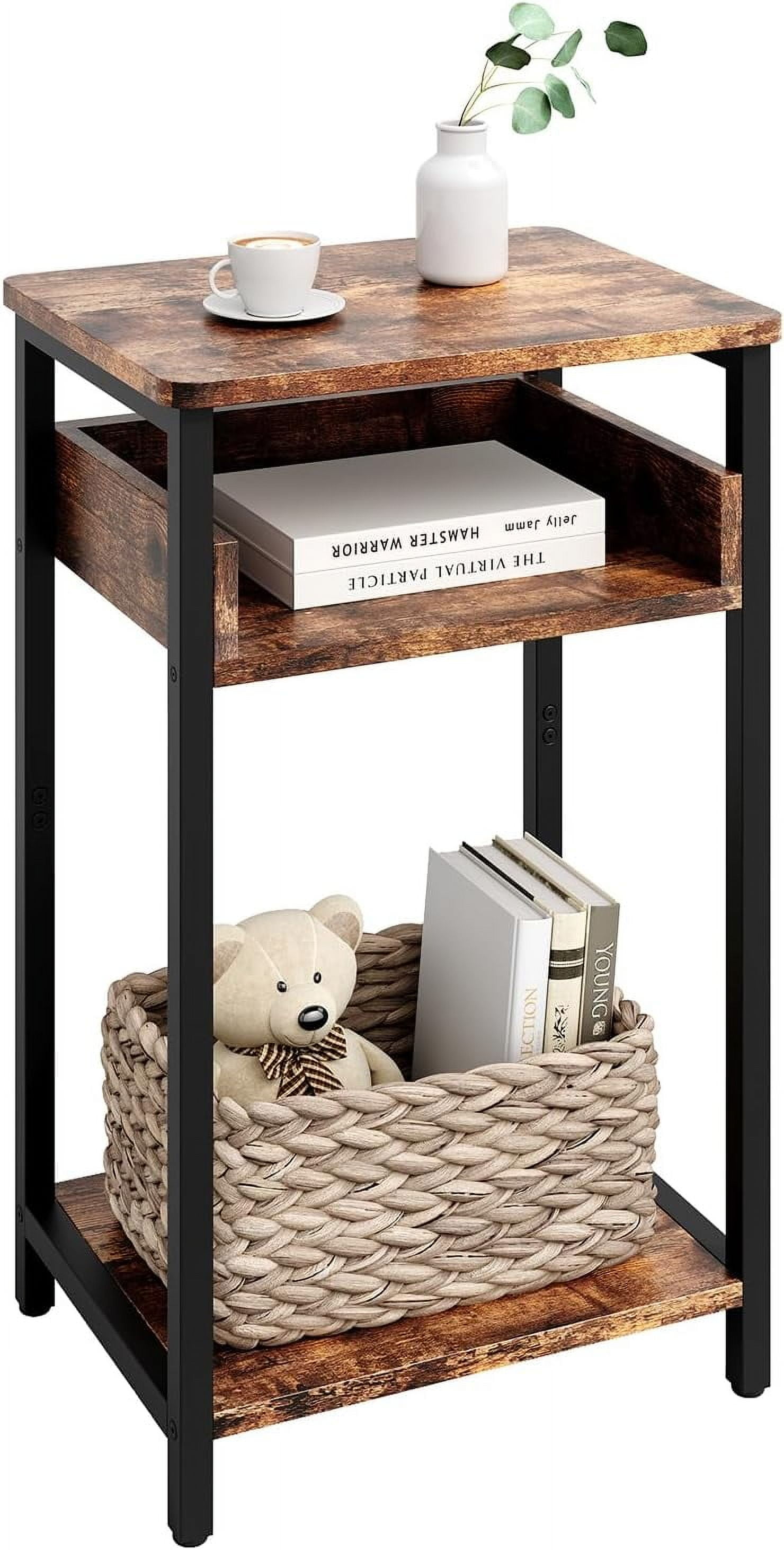 Side Table, 25 inch High End Table, Small Bedside Table for Living Room ...