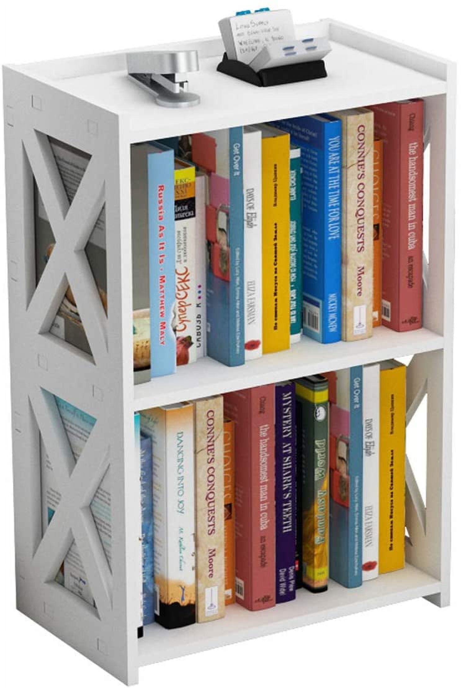 Side Table, 3 Tier 2 Shelf Small Bookshelf Bookcase for Small Spaces ...