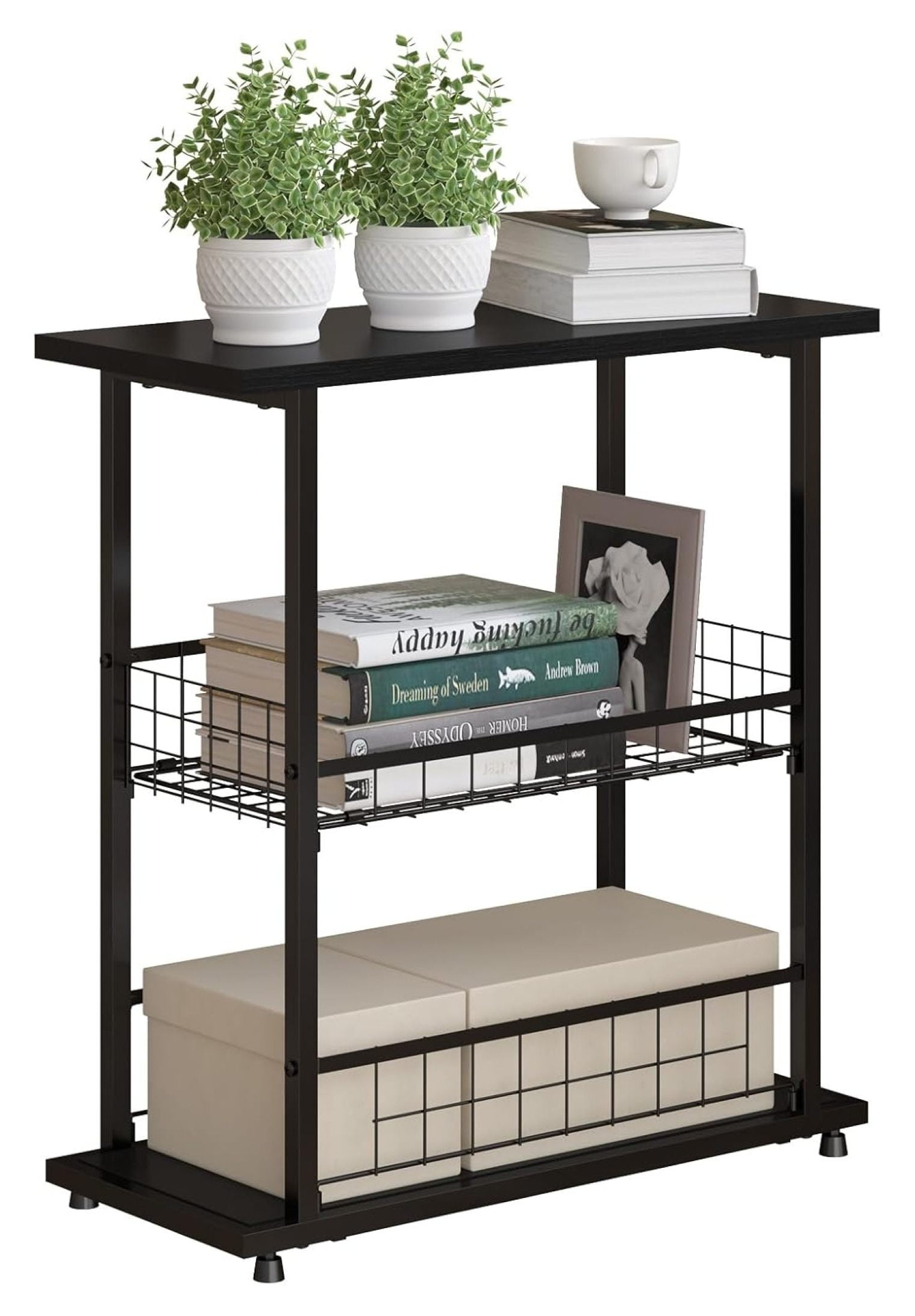 Side Table, 3-Tier End Table, Narrow Sofa Table Bedside Table for ...