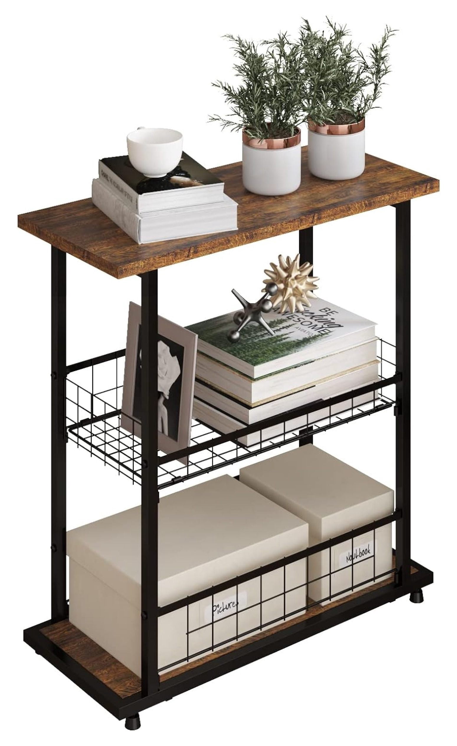 Side Table, 3-Tier End Table, Narrow Sofa Table Bedside Table, Small ...