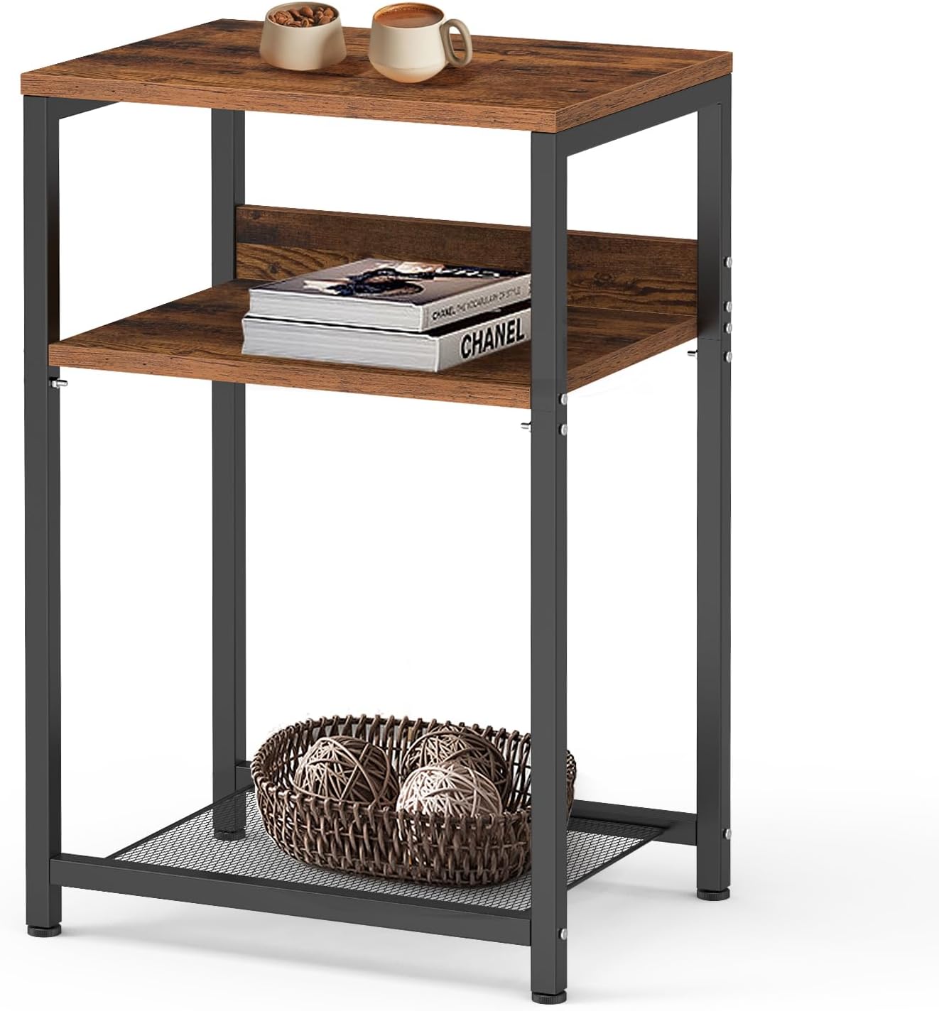 Side Table, 3 Tier End Table, Simple Industrial Night Stand, Small ...
