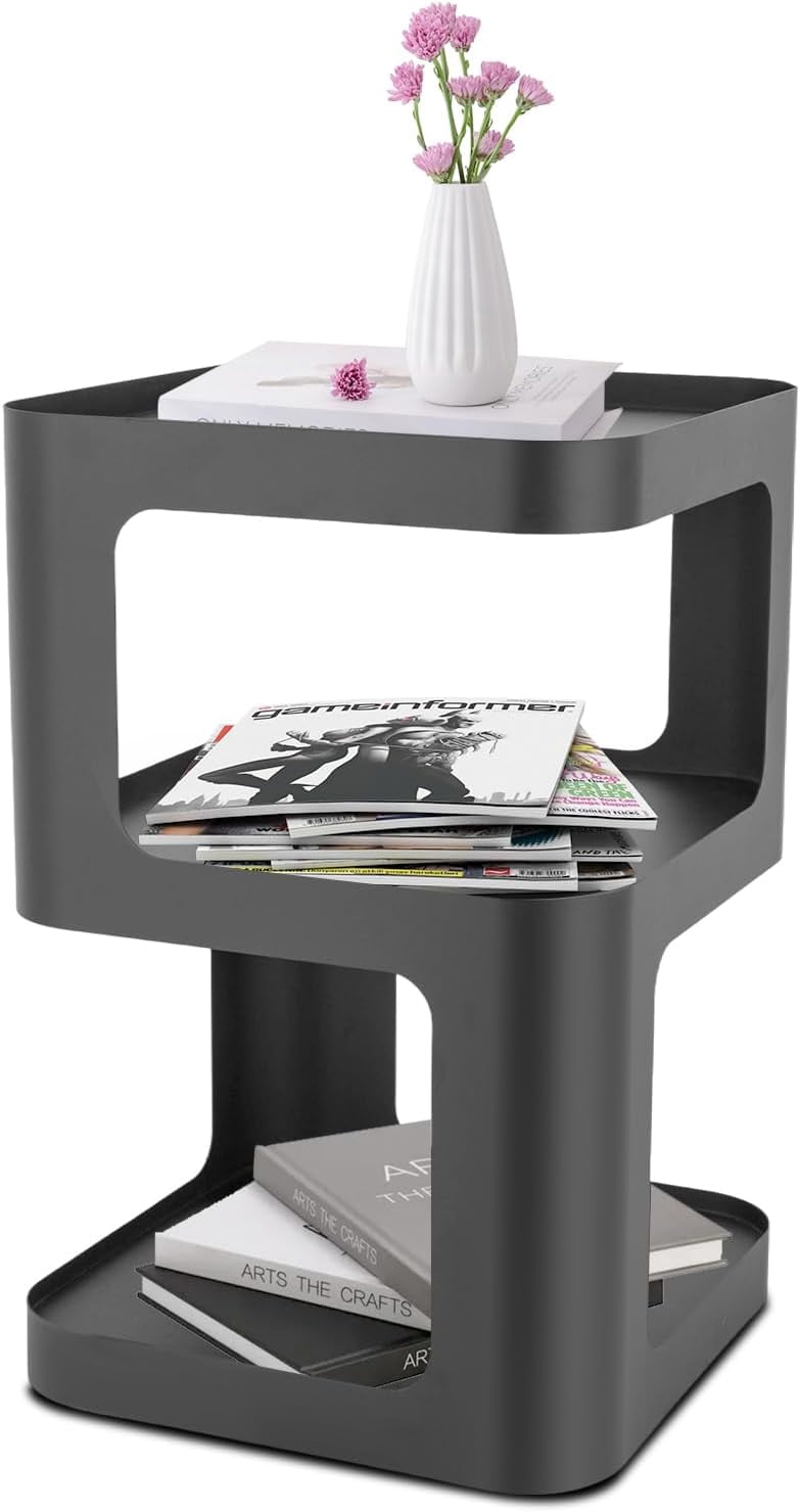Side Table 3 Tier Modern End Table Black Metal Night Stand Free ...