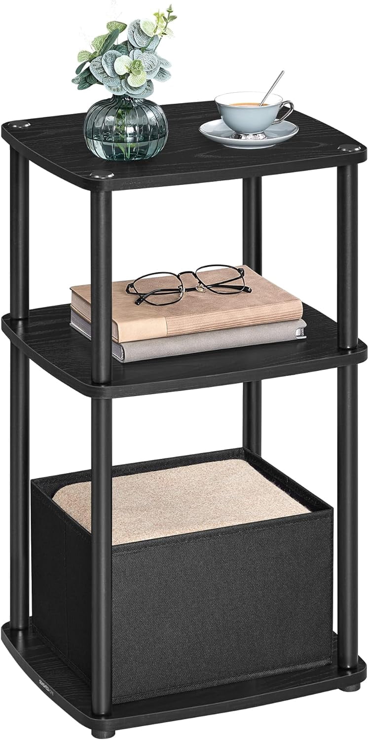 Side Table, 3-Tier Nightstand with Storage, End Table with Fabric ...