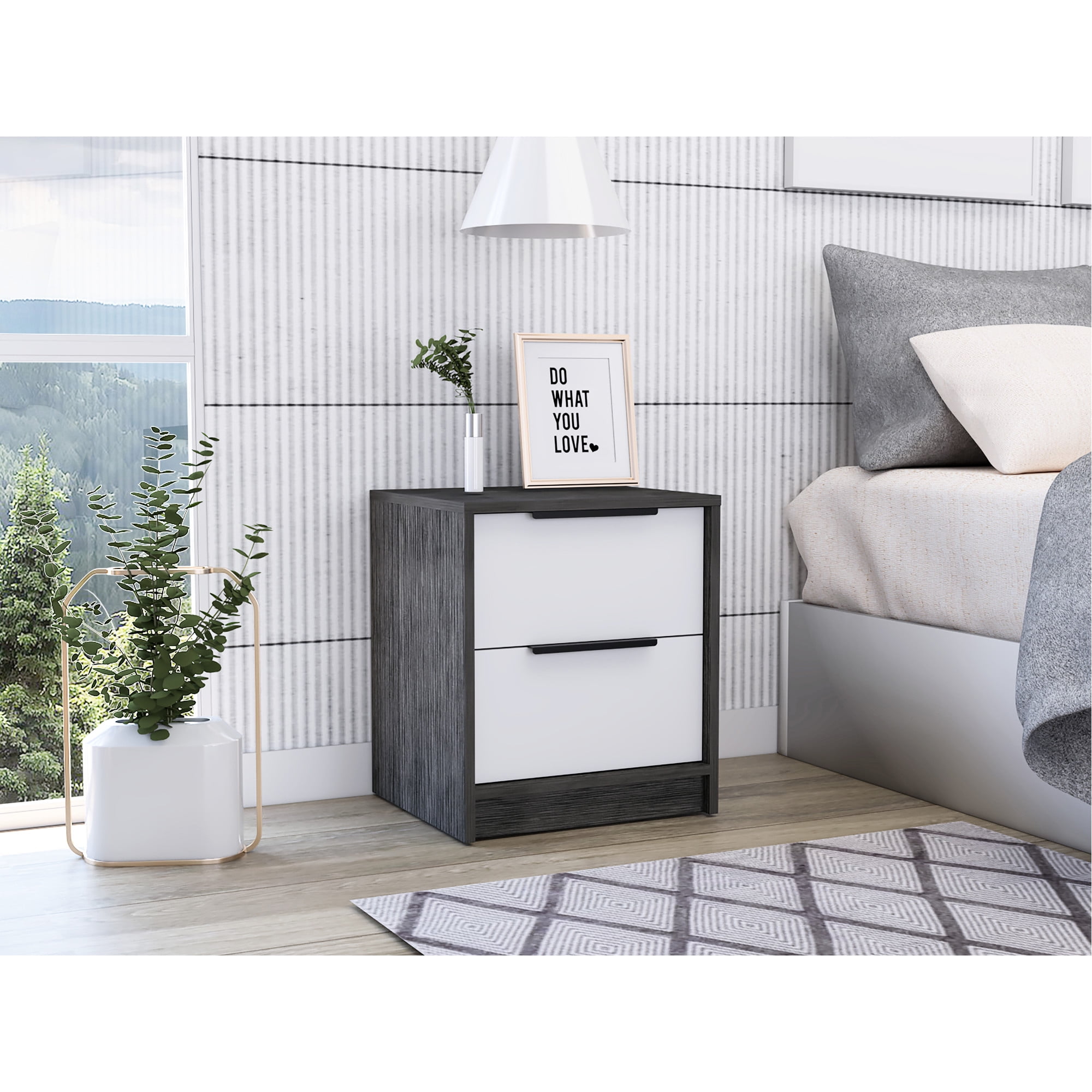 Side Table: And Stylish, Two Drawers - Oak/white End Table With Smooth ...