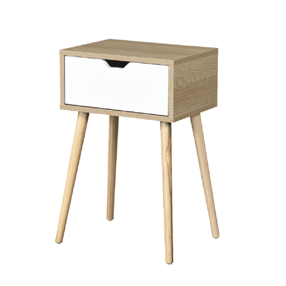 Side Table,Bedside Table with Drawers and Rubber Wood Legs, Mid-Century ...