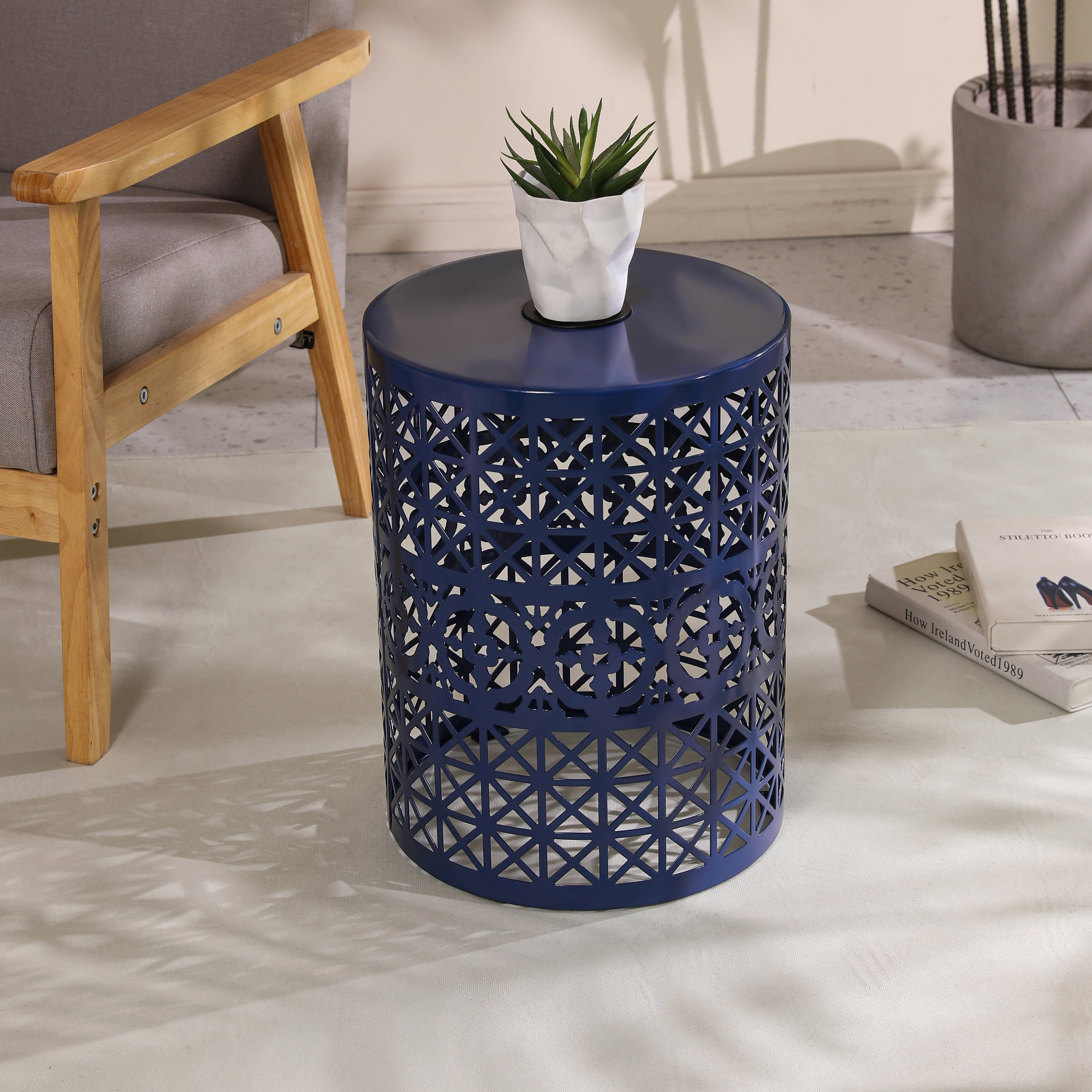 Side Table With Built-In Solar Powered Light, Hollow-Out Design Classic ...