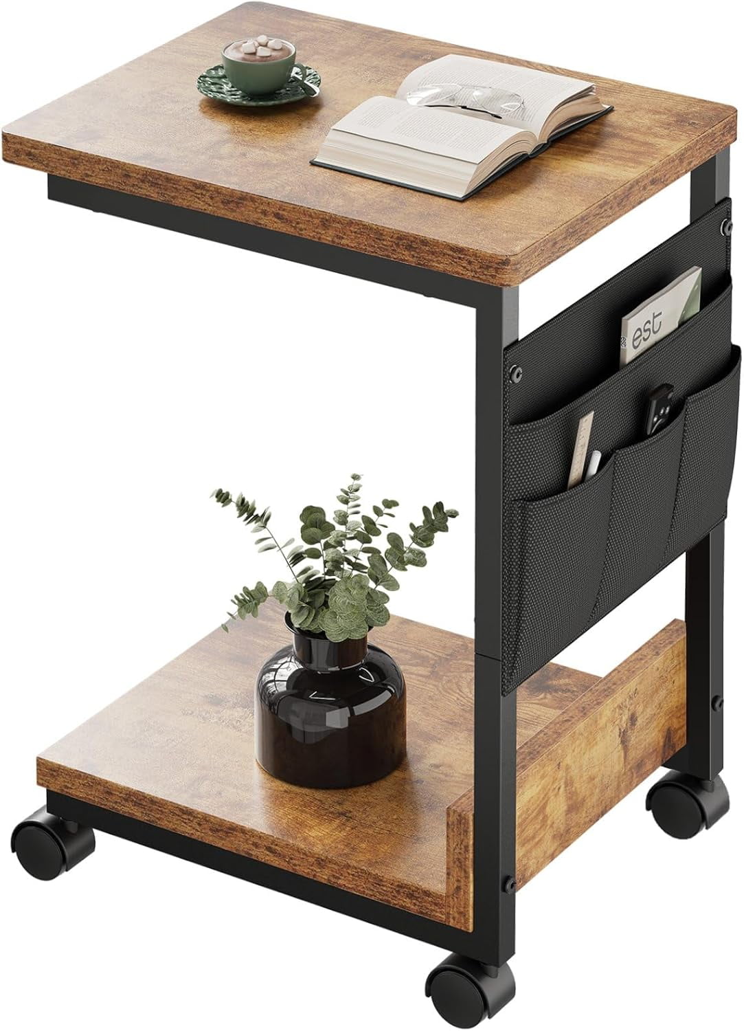 Side Table,C Table with 2-Tier Storage Shelf, End Table with a Storage ...