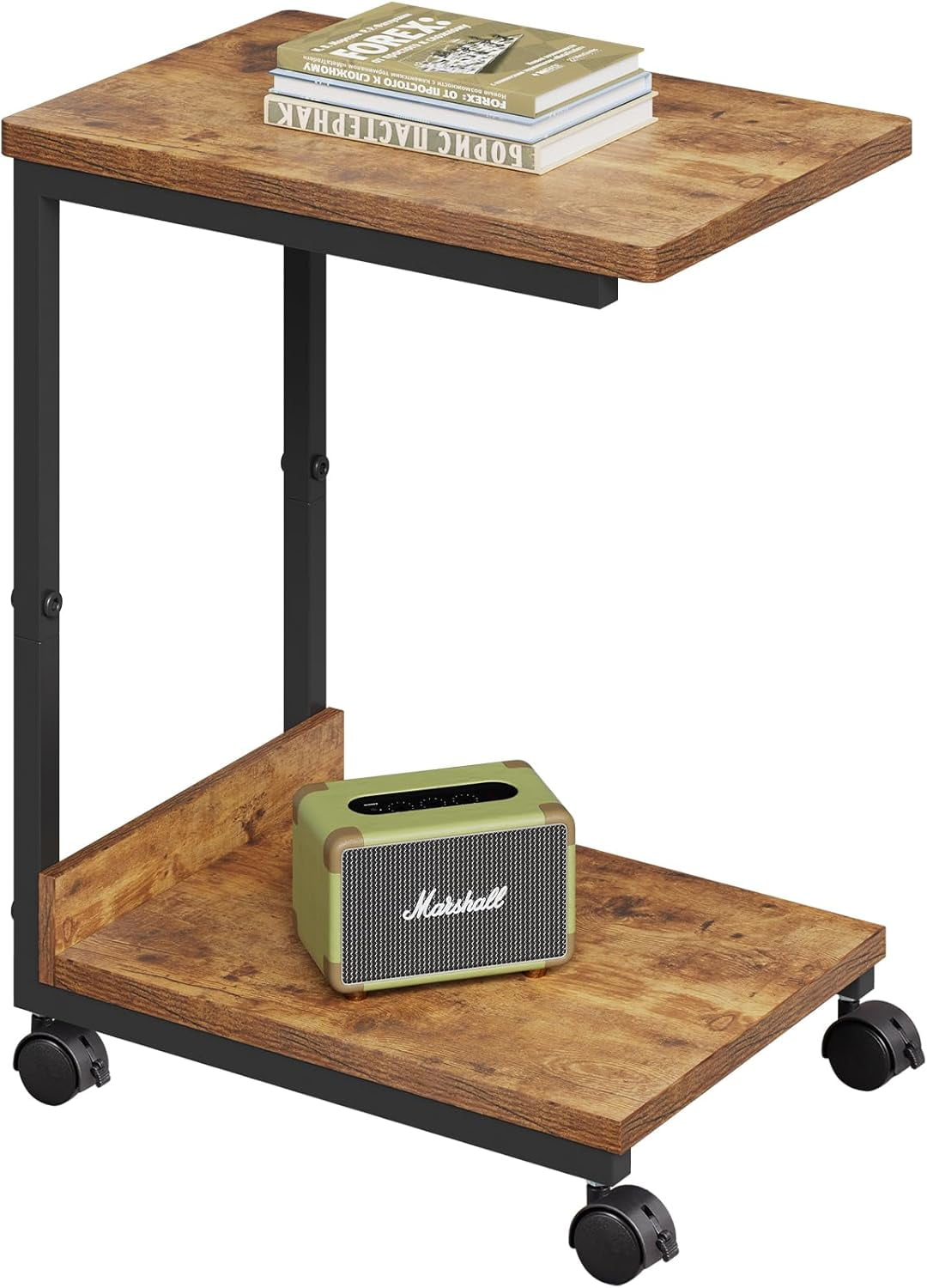 Side Table,C Table with 2-Tier Storage Shelf, End Table TV Tray with ...