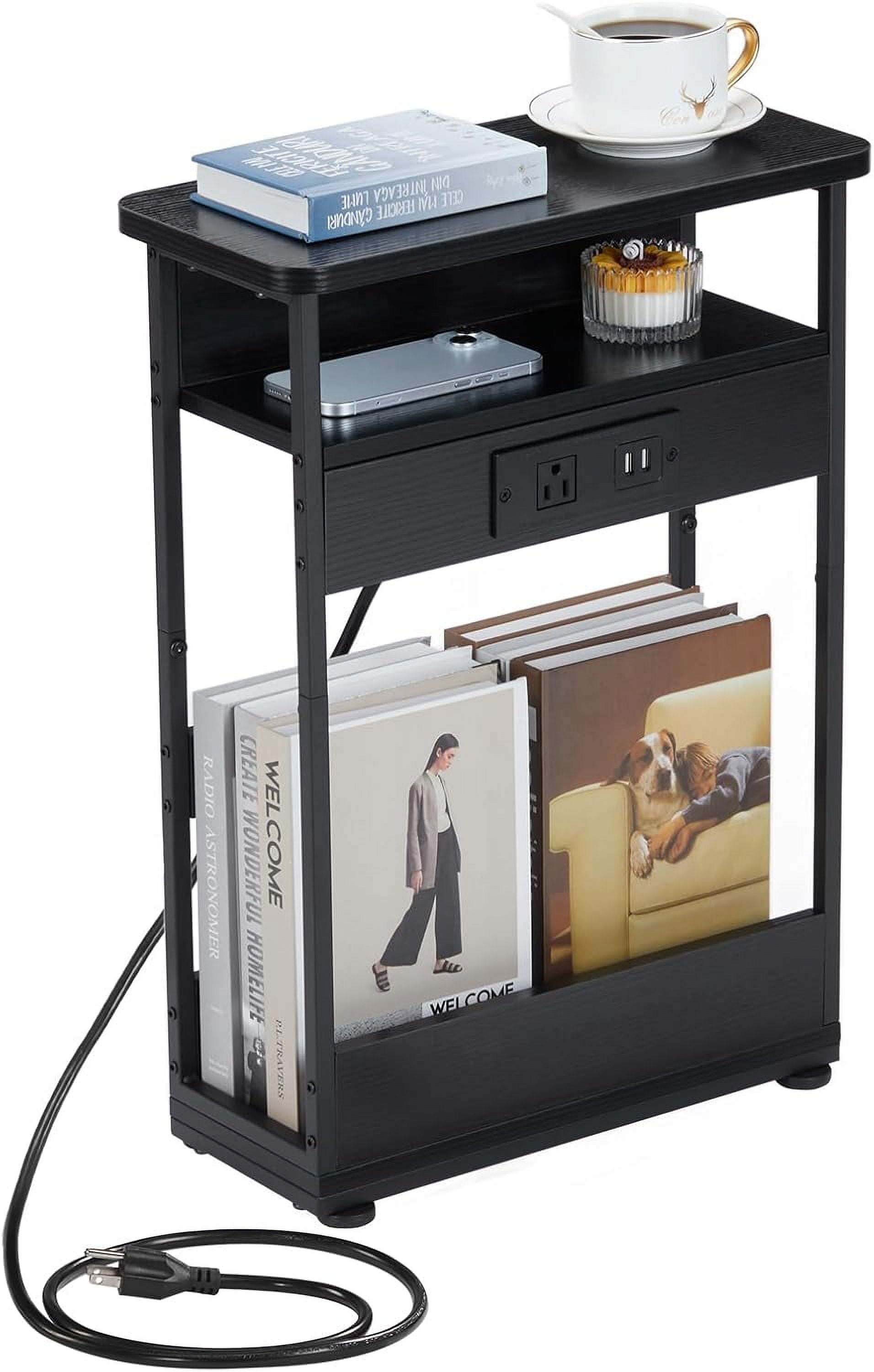 Side Table With Charging Station, 3-Tier End Table with 2 USB Ports ...