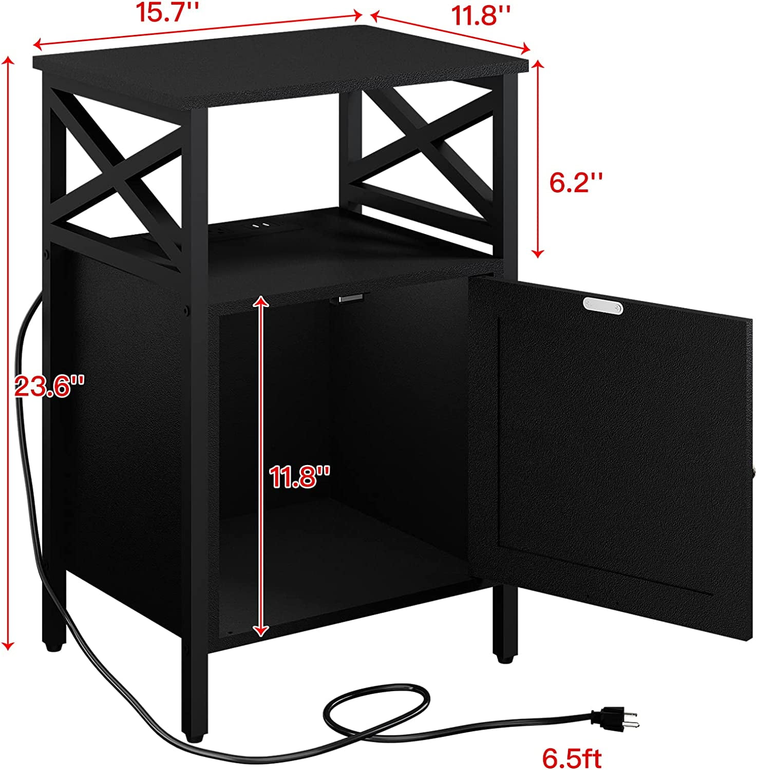 Side Table with Charging Station, End Table with Power Outlet & USB ...