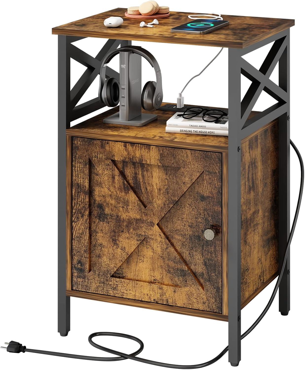 Side Table with Charging Station, End Table with Power Outlet & USB ...