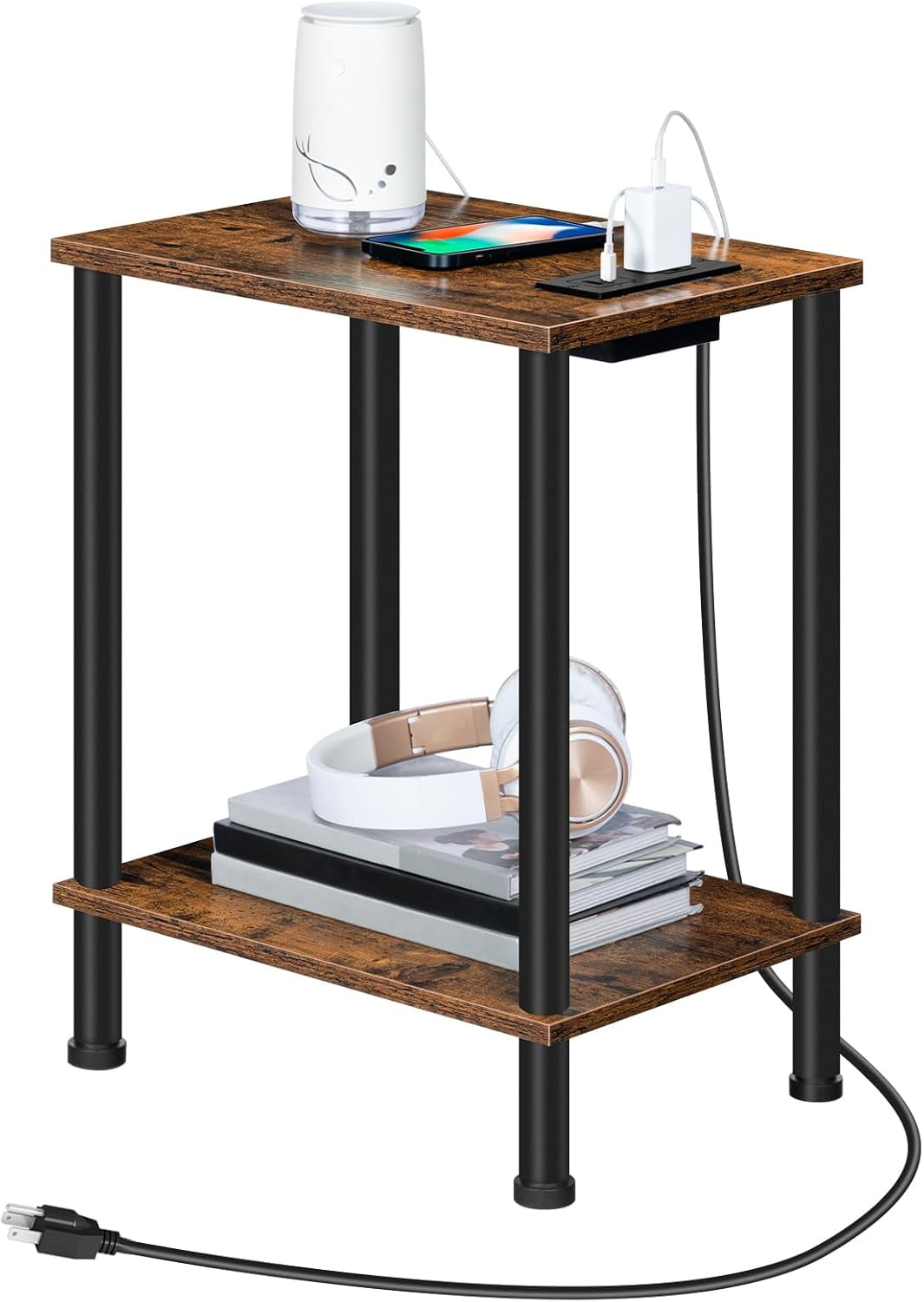 Side Table with Charging Station, End Table with USB Ports and Outlet ...