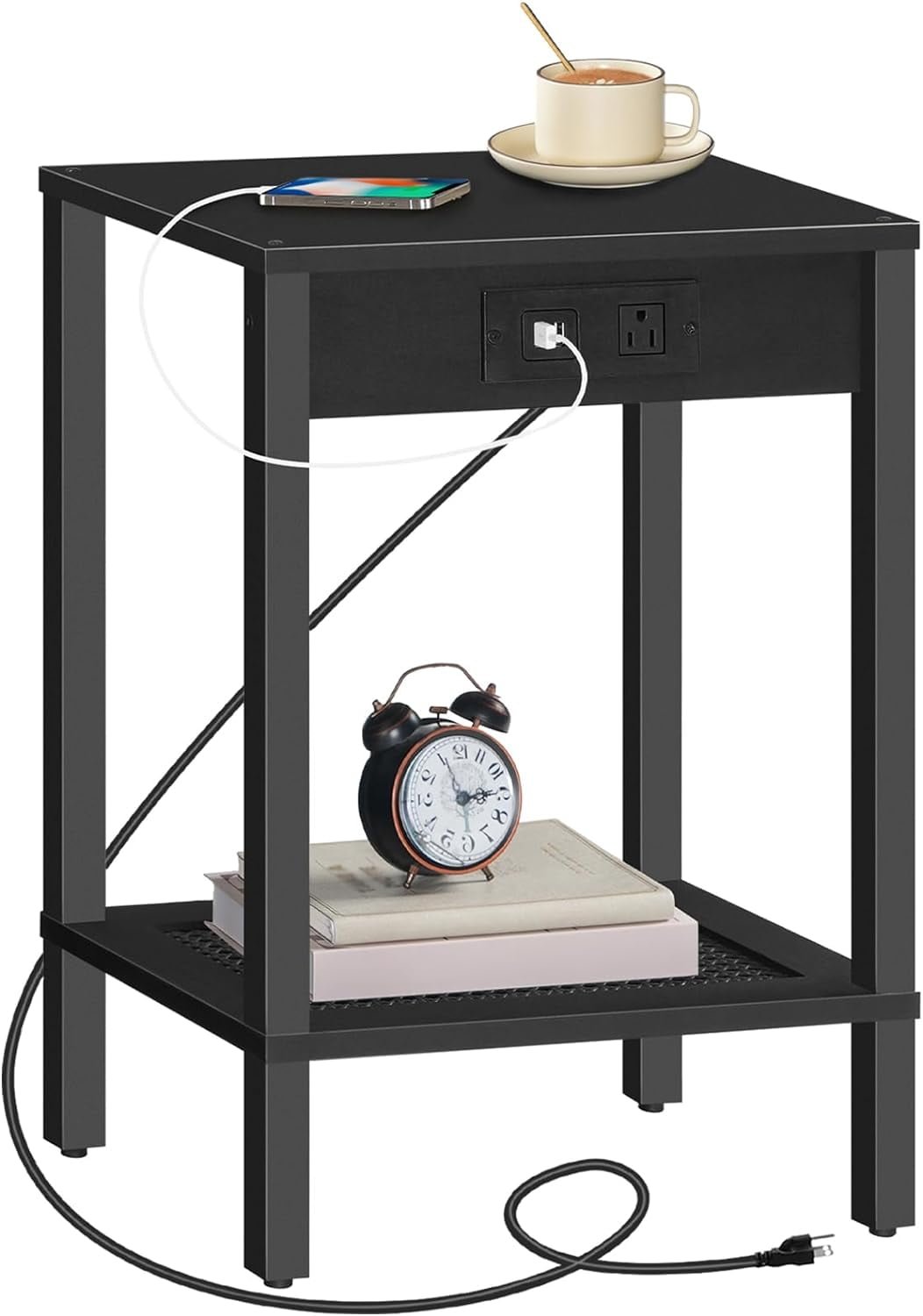 Side Table with Charging Station, End Table with USB Ports and Outlet ...