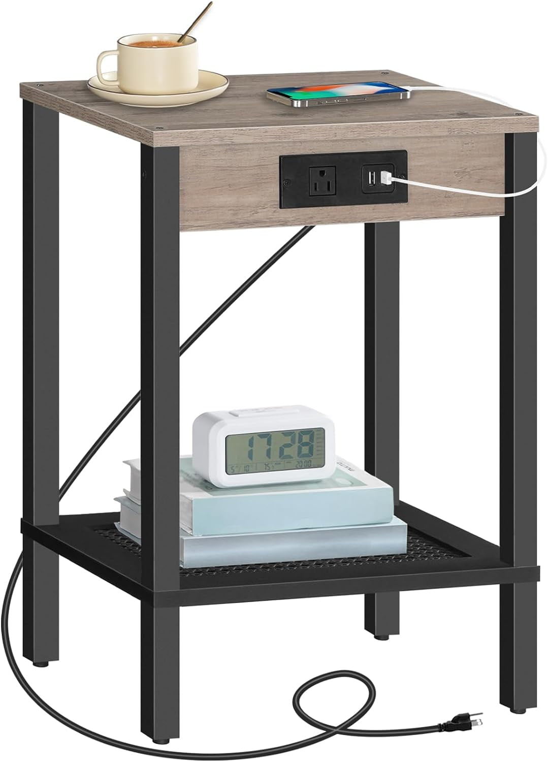 Side Table with Charging Station, End Table with USB Ports and Outlet ...