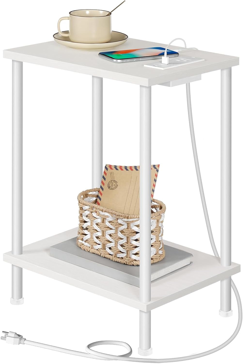 Side Table with Charging Station, End Table with USB Ports and Outlets ...