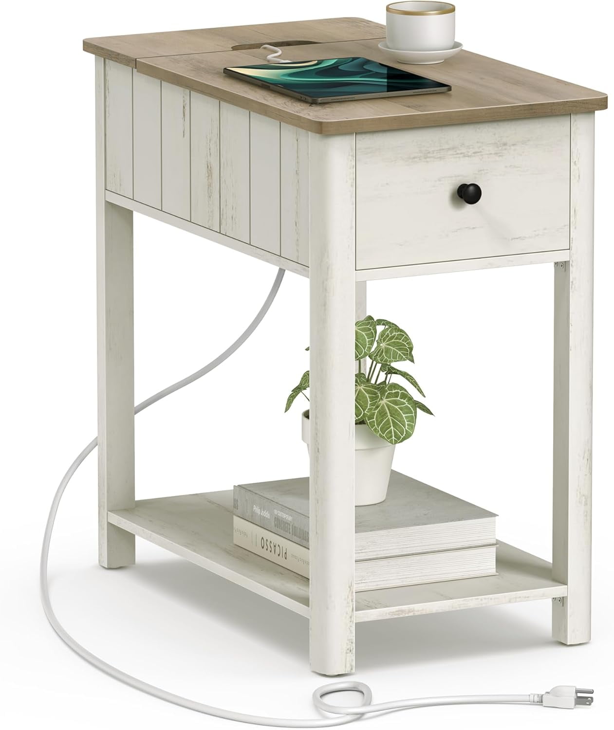Side Table with Charging Station End Table with USB Ports and Outlets ...