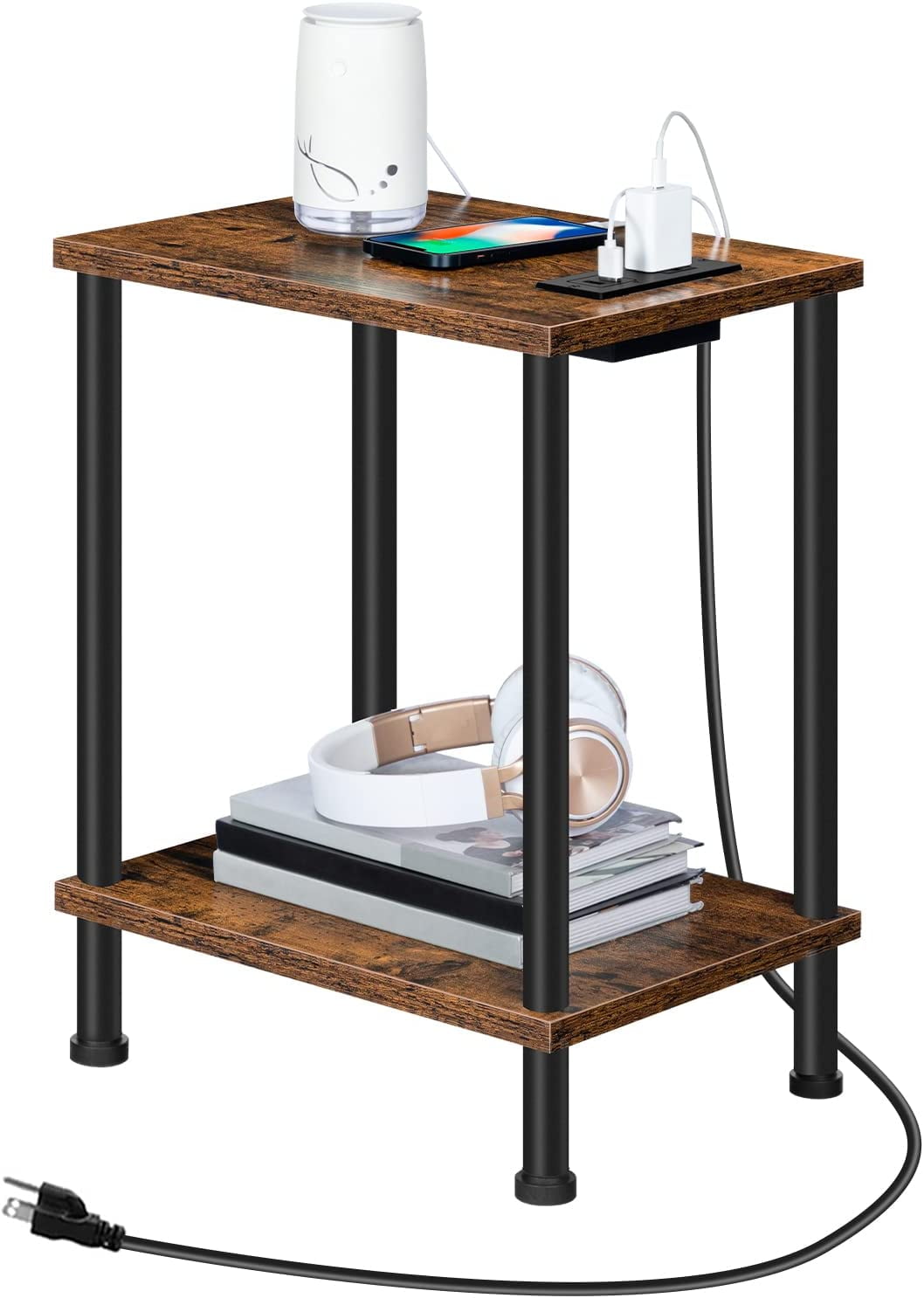 Side/End Table with Charging Station, USB Ports and Outlet, Nightstand ...
