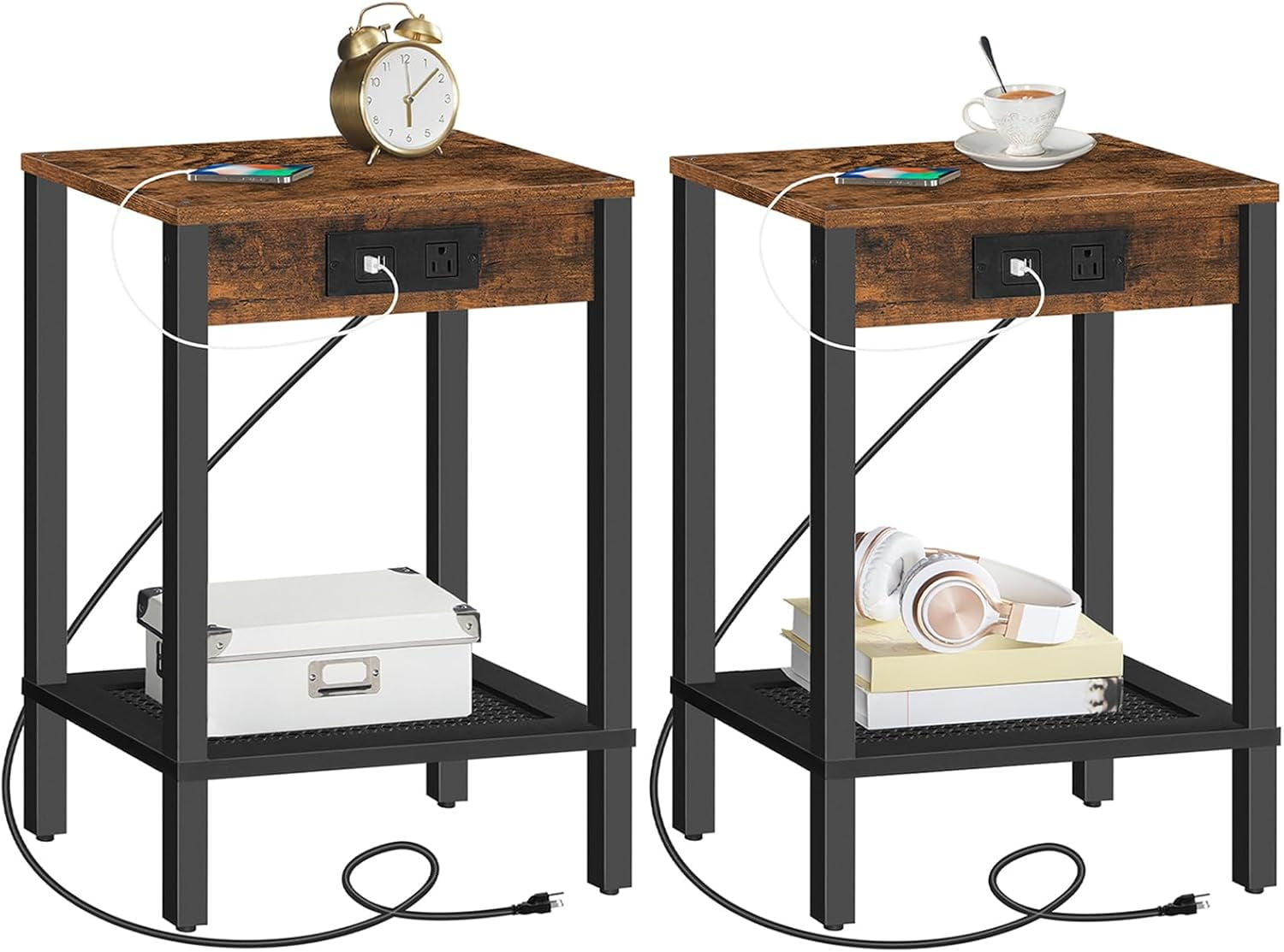 Side Table with Charging Station, Set of 2 End Tables with USB Ports ...