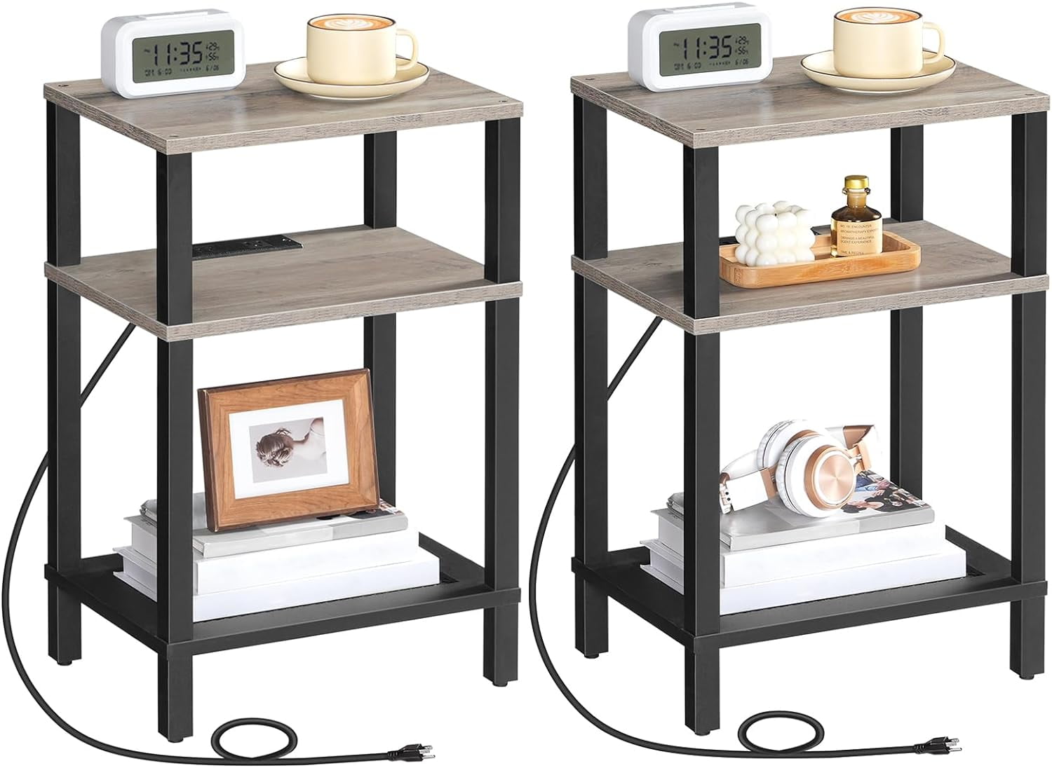 Side Table with Charging Station, Set of 2 End Tables with USB Ports ...