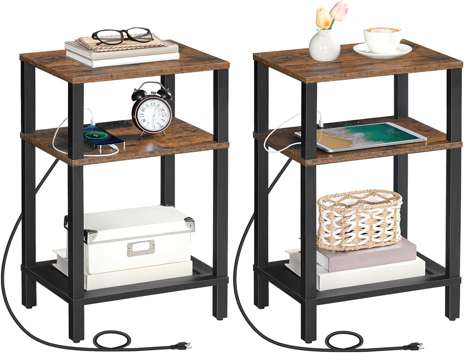 Side Table with Charging Station, Set of 2 End Tables with USB Ports ...