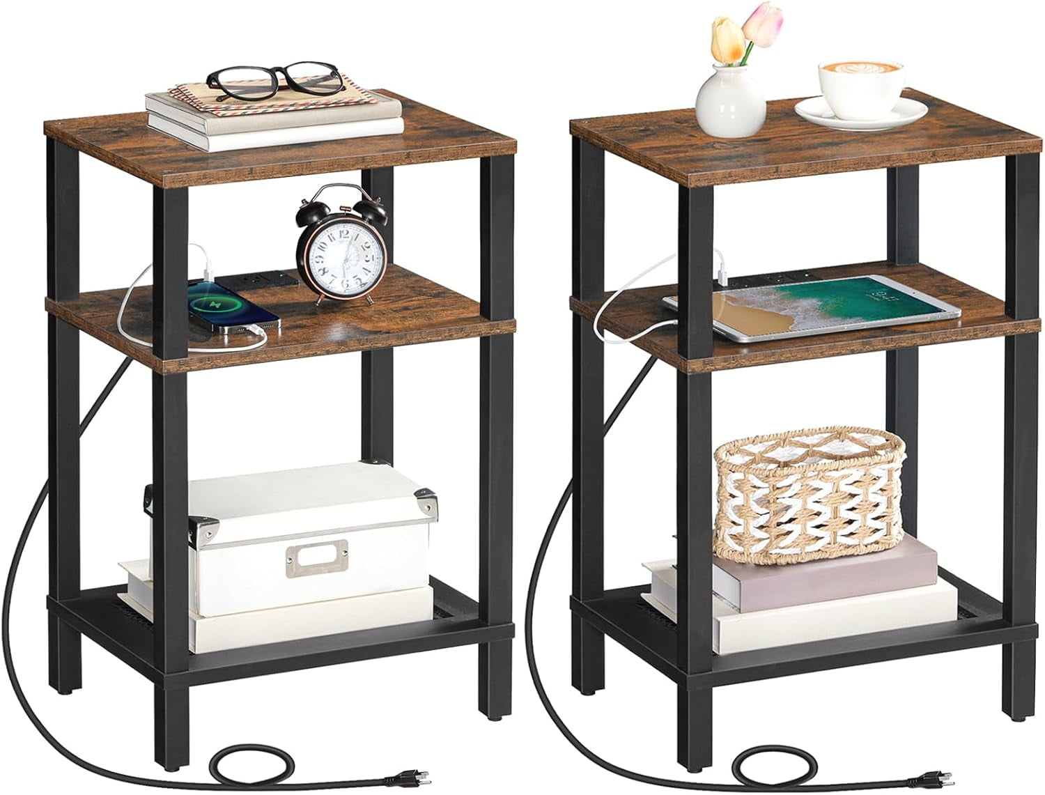 Side Table with Charging Station, Set of 2 End Tables with USB Ports ...