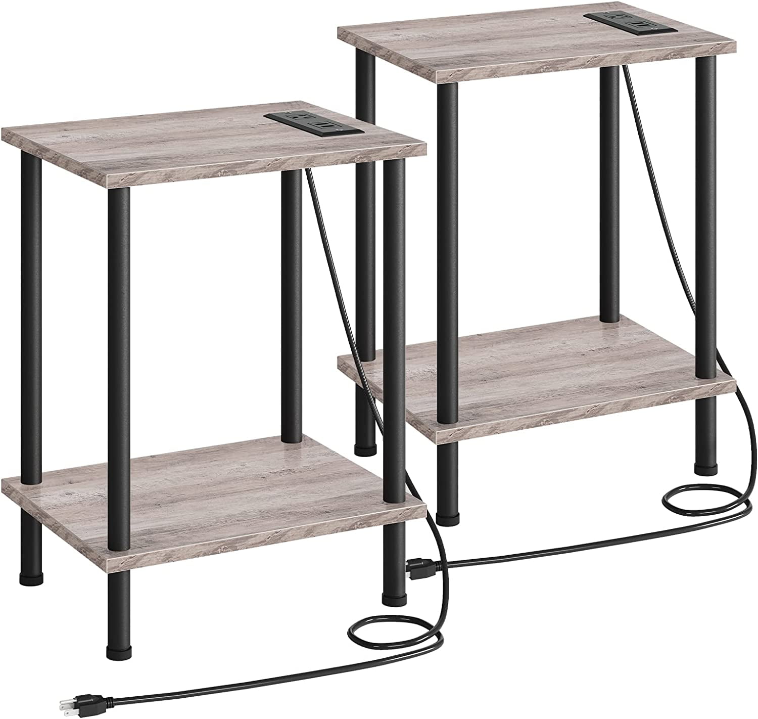 Side Table with Charging Station, Set of 2 End Tables with USB Ports ...