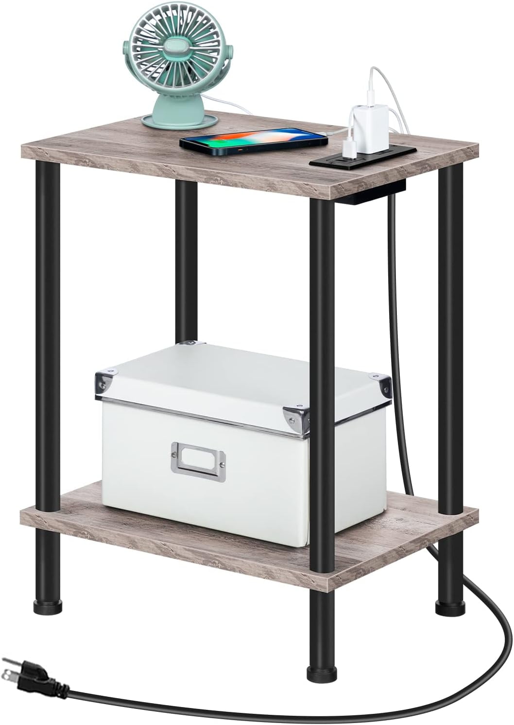 Side Table with Charging Station, Set of 2 End Tables with USB Ports ...