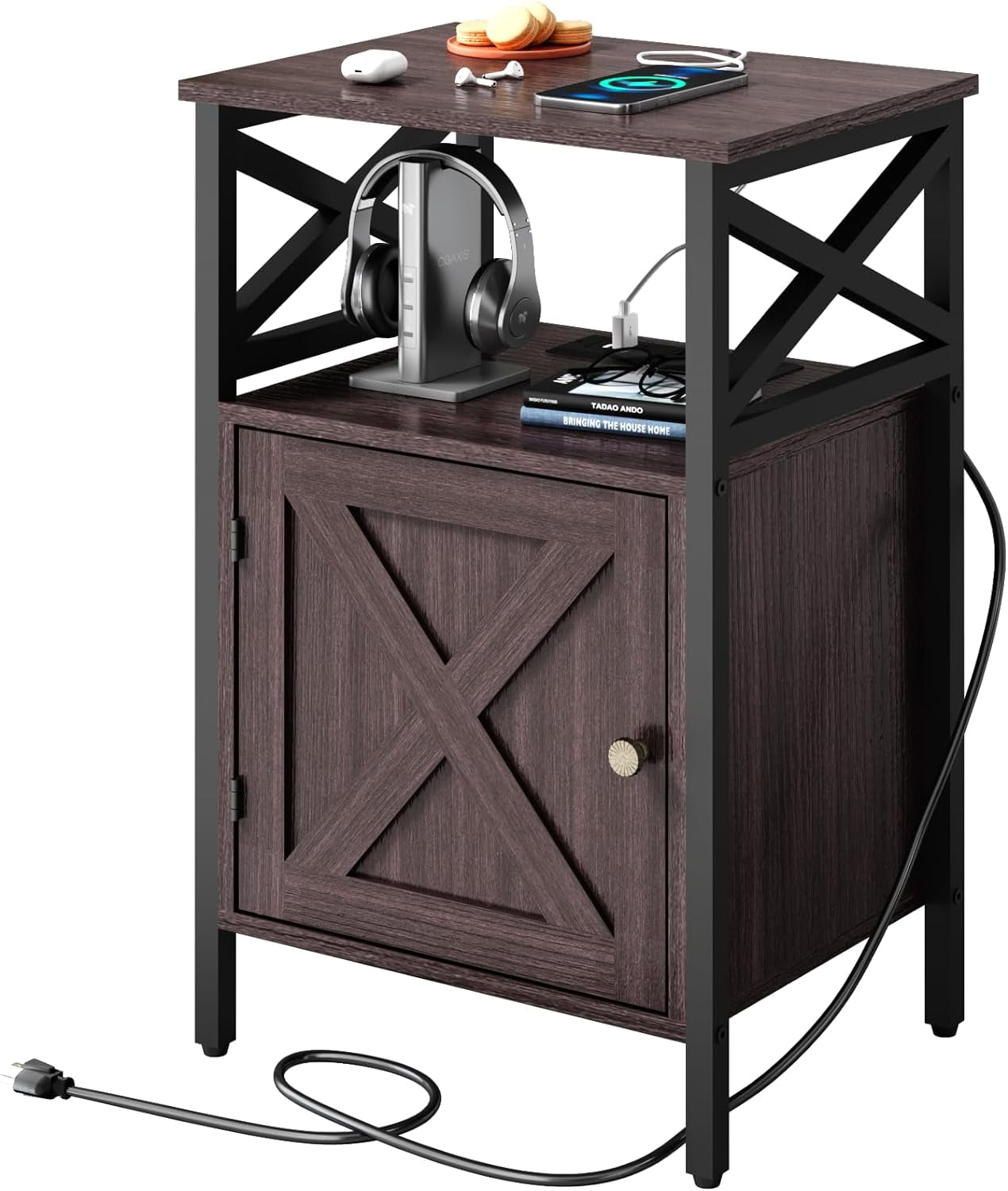 Side Table with Charging Station, Sofa End Table with Power Outlet ...