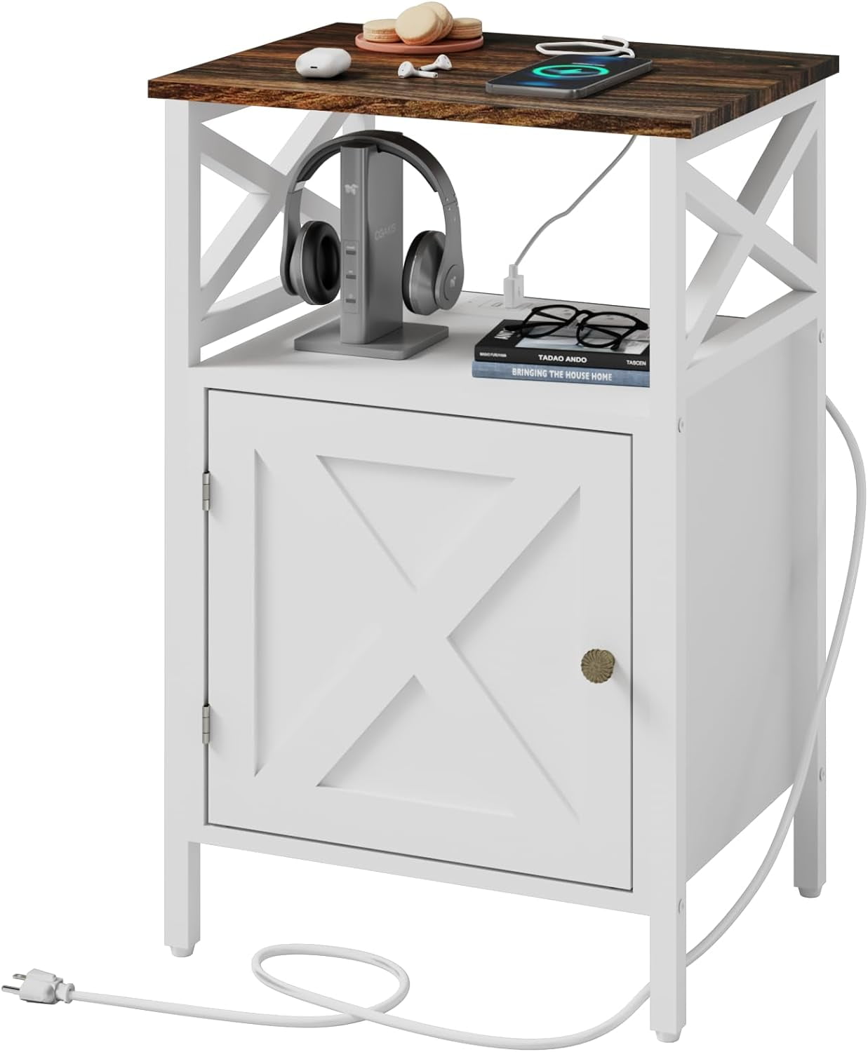 Side Table with Charging Station, Sofa End Table with Power Outlet ...