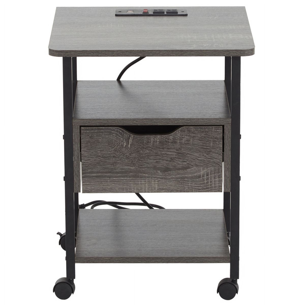 Side Table with Charging Station and Wheels, Rolling End Table with 2 ...