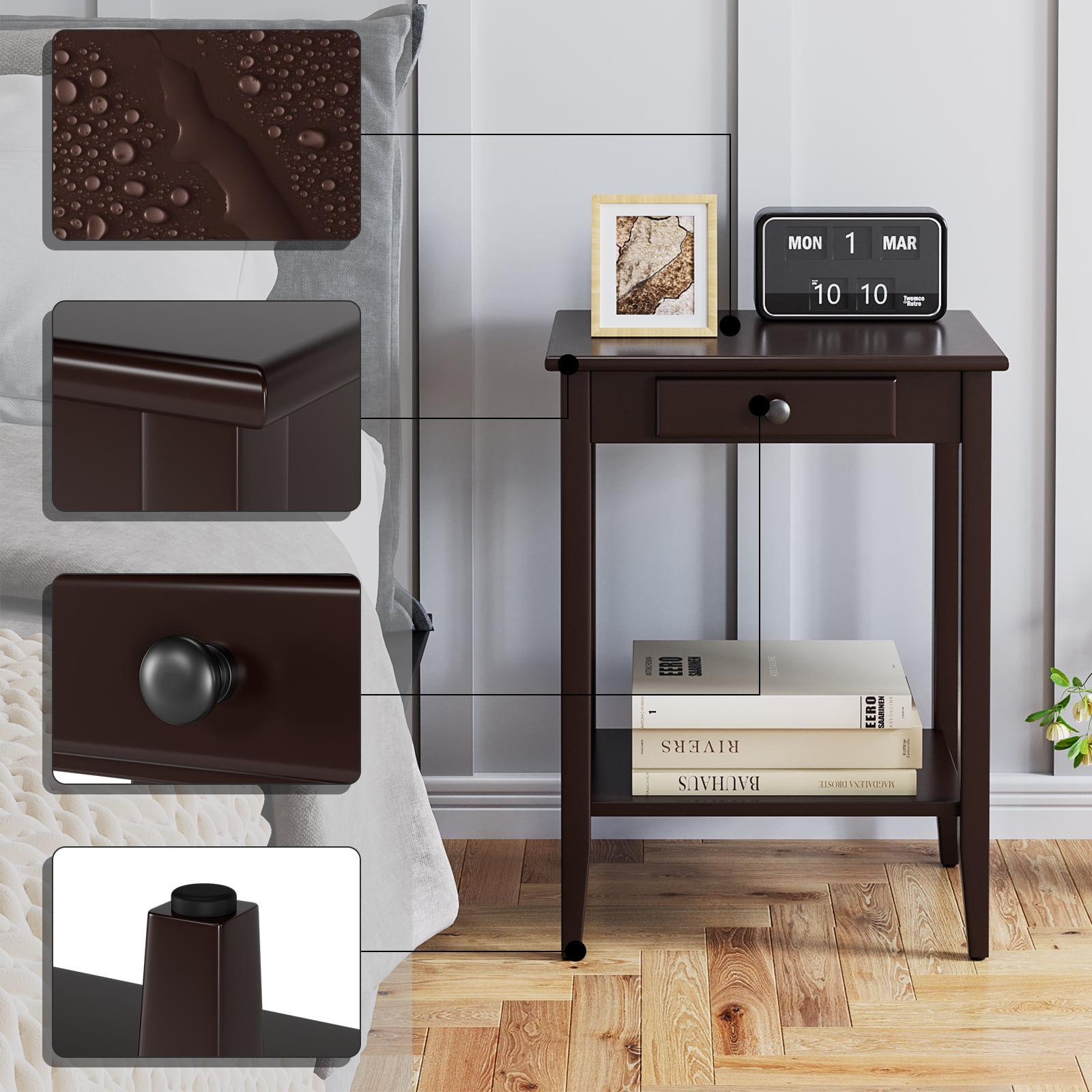 Side Table with Drawer Narrow End Tables with 2-Tier Storage Shelves ...