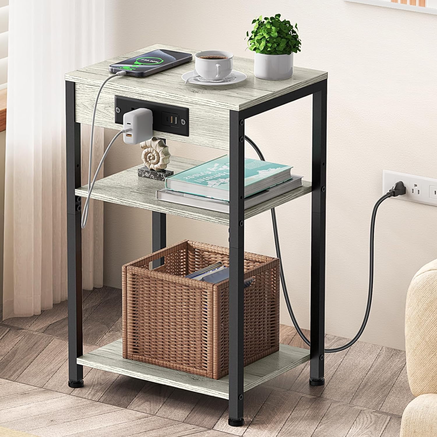Side Table, End Table, Nightstand, Bedside Tables with Fast Charging ...