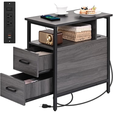Set of 2 End Side Table Living Room Bedroom with Charging Station ...