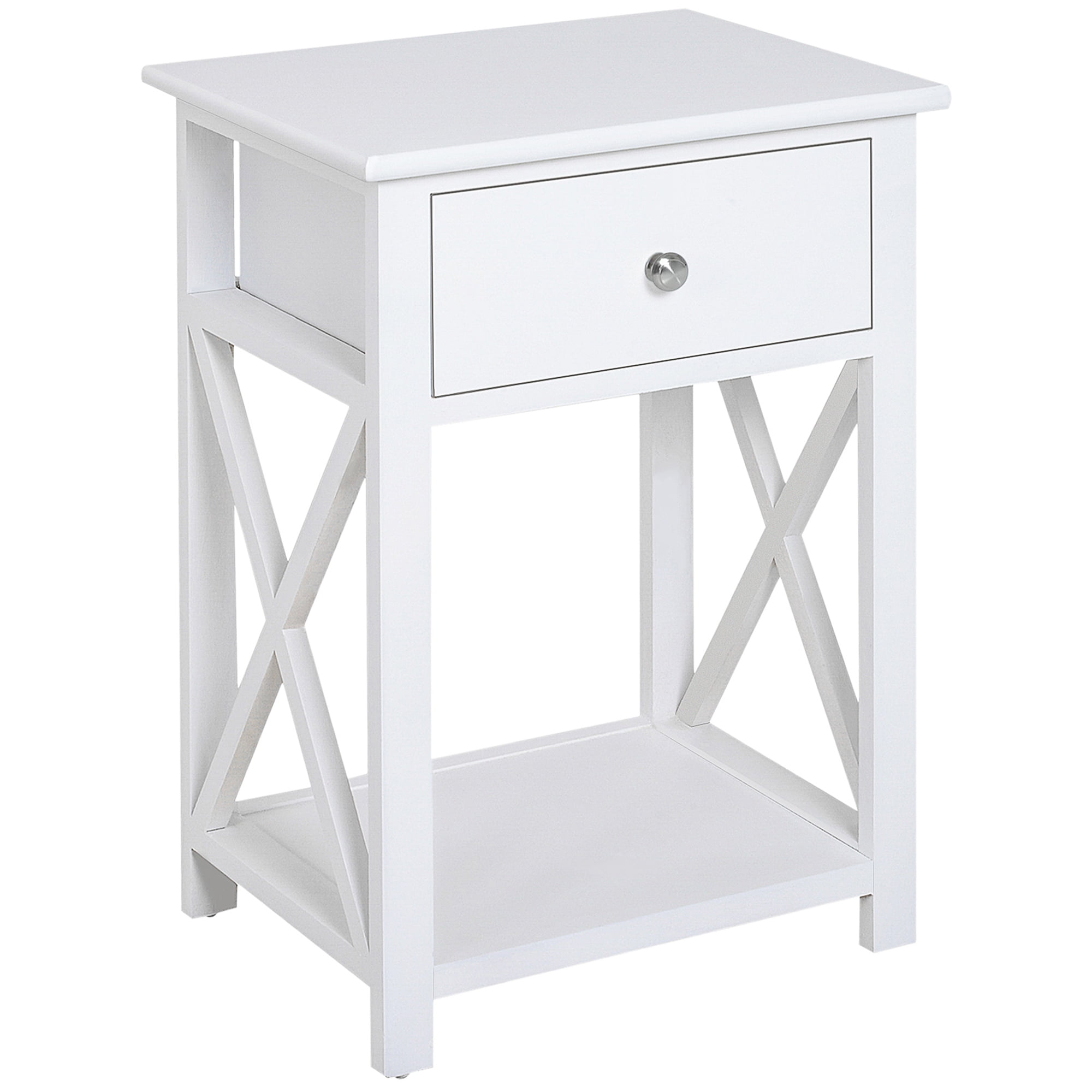 Side Table,Farmhouse End Table with Storage Drawer,Open Shelf and X ...