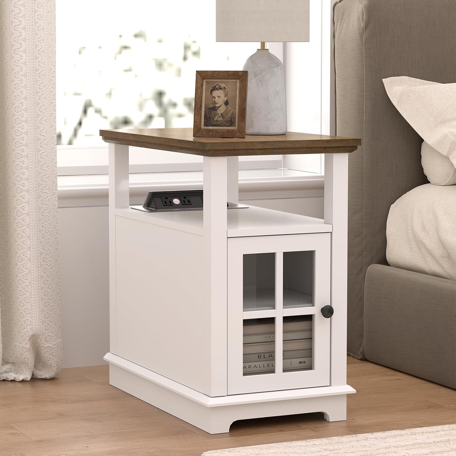 Side Table with Fast Charging Station, End Table with 2 Power outlets ...