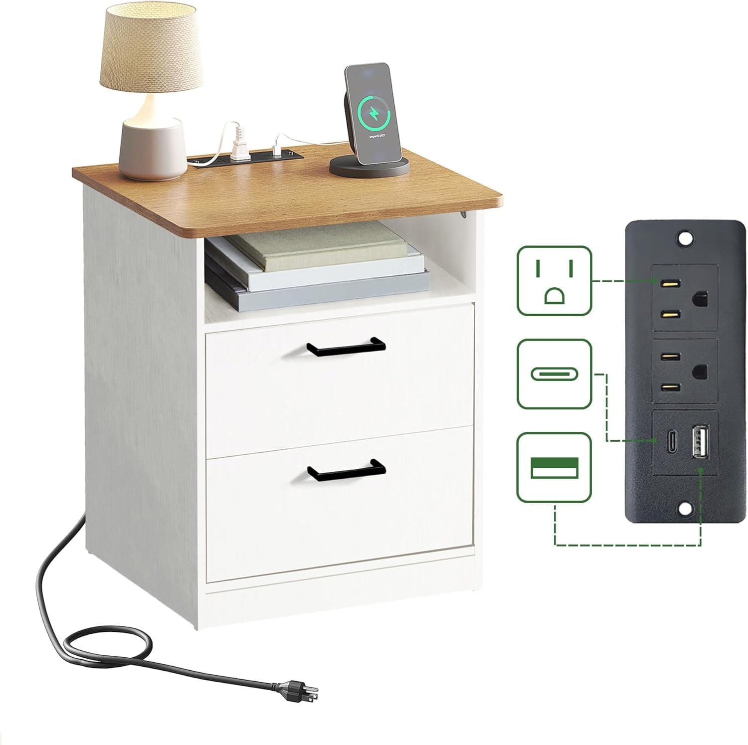 Side Table with Fast Charging Station - USB C Cable Fast Charging ...
