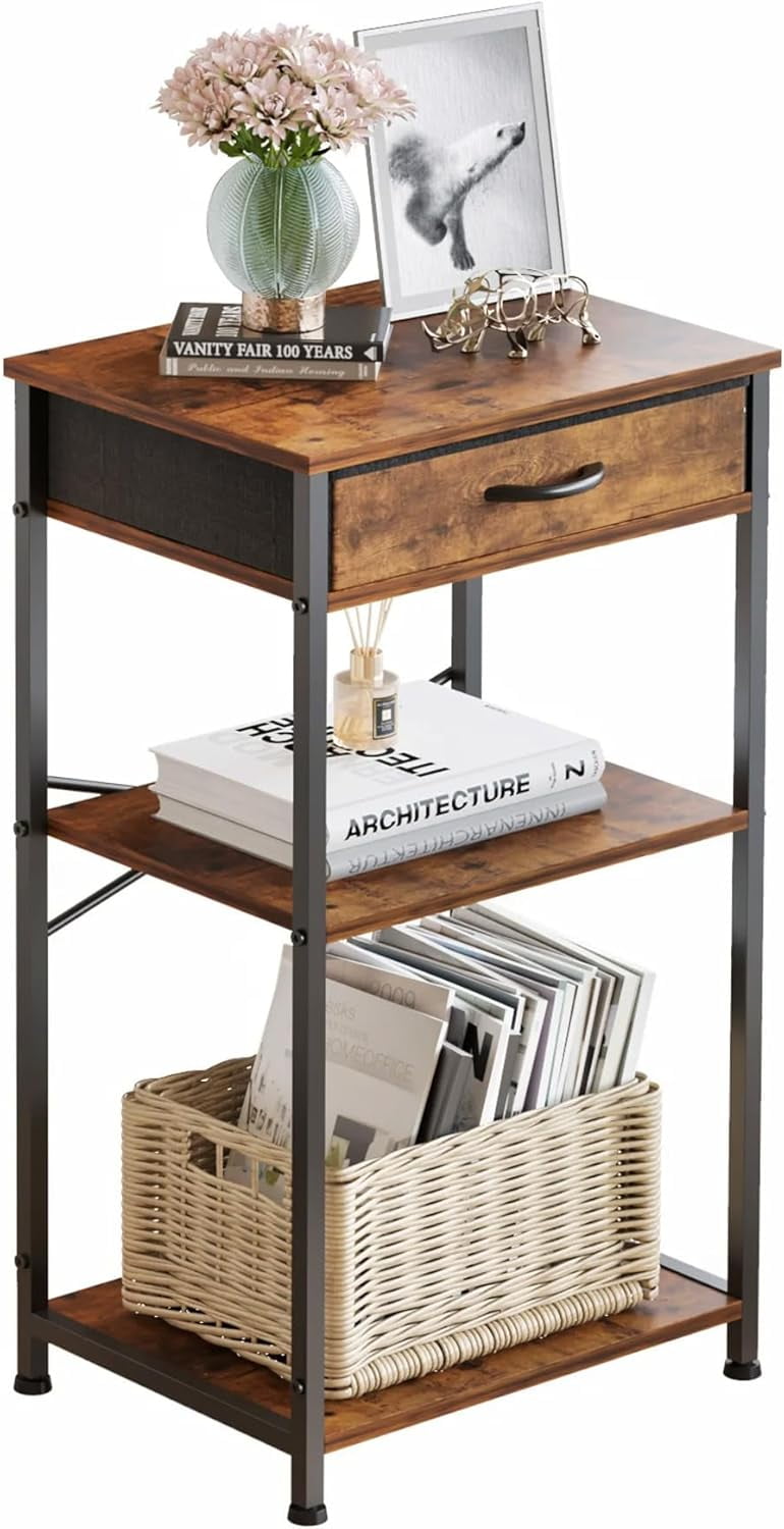 Side Table with File Drawer,Tall End Table with Storage,Nightstands for ...