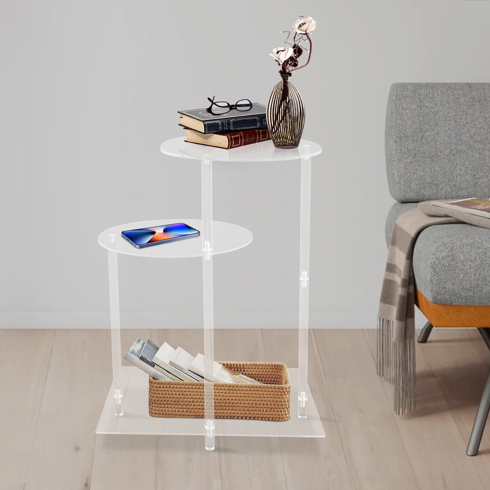 Side Table Home Bedside Table with Open Storage Shelf Indoor Clear Side ...