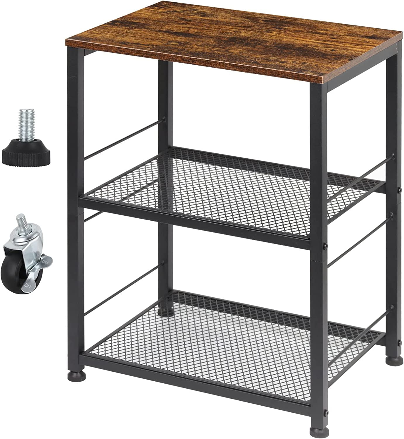 Side Table Living Room End Table with Wheels Industrial Nightstand 3 ...